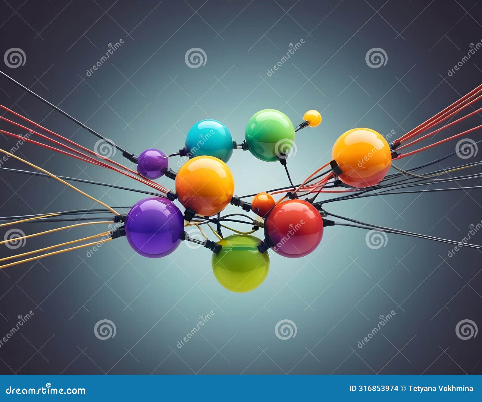 Communication and Connection Concept with Color Spheres Connected by ...