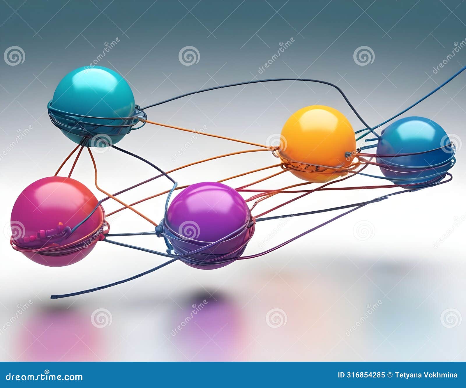 Communication and Connection Concept with Color Spheres Connected by ...