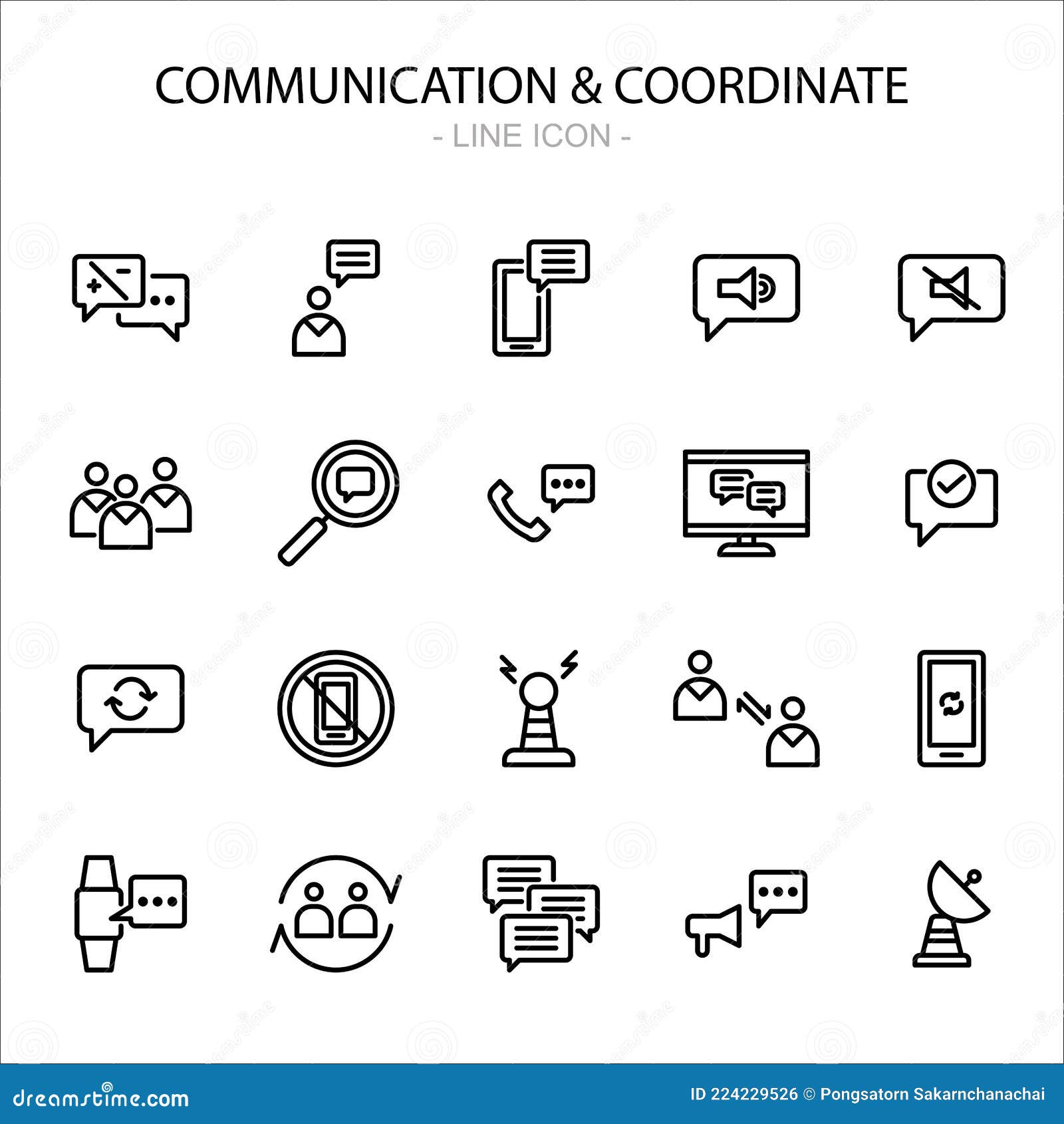 Communication, Conversation and Coordinate Vector Thin Line Icons Set ...