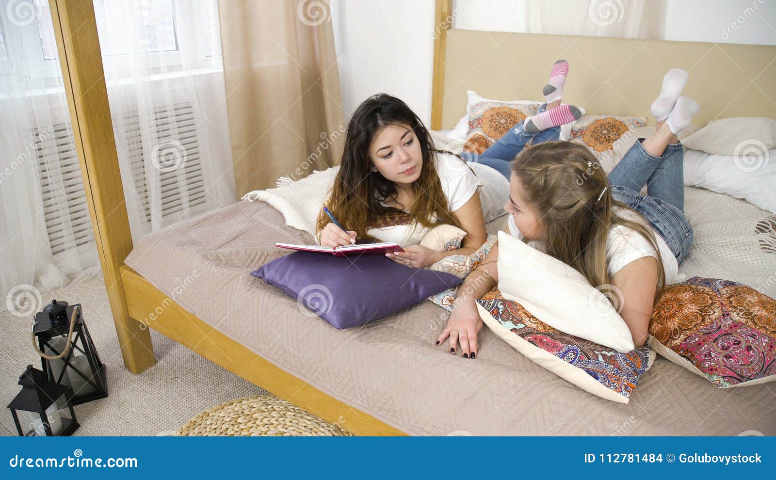 Communication Conversation Girls Relaxed Interview Stock Photo - Image ...