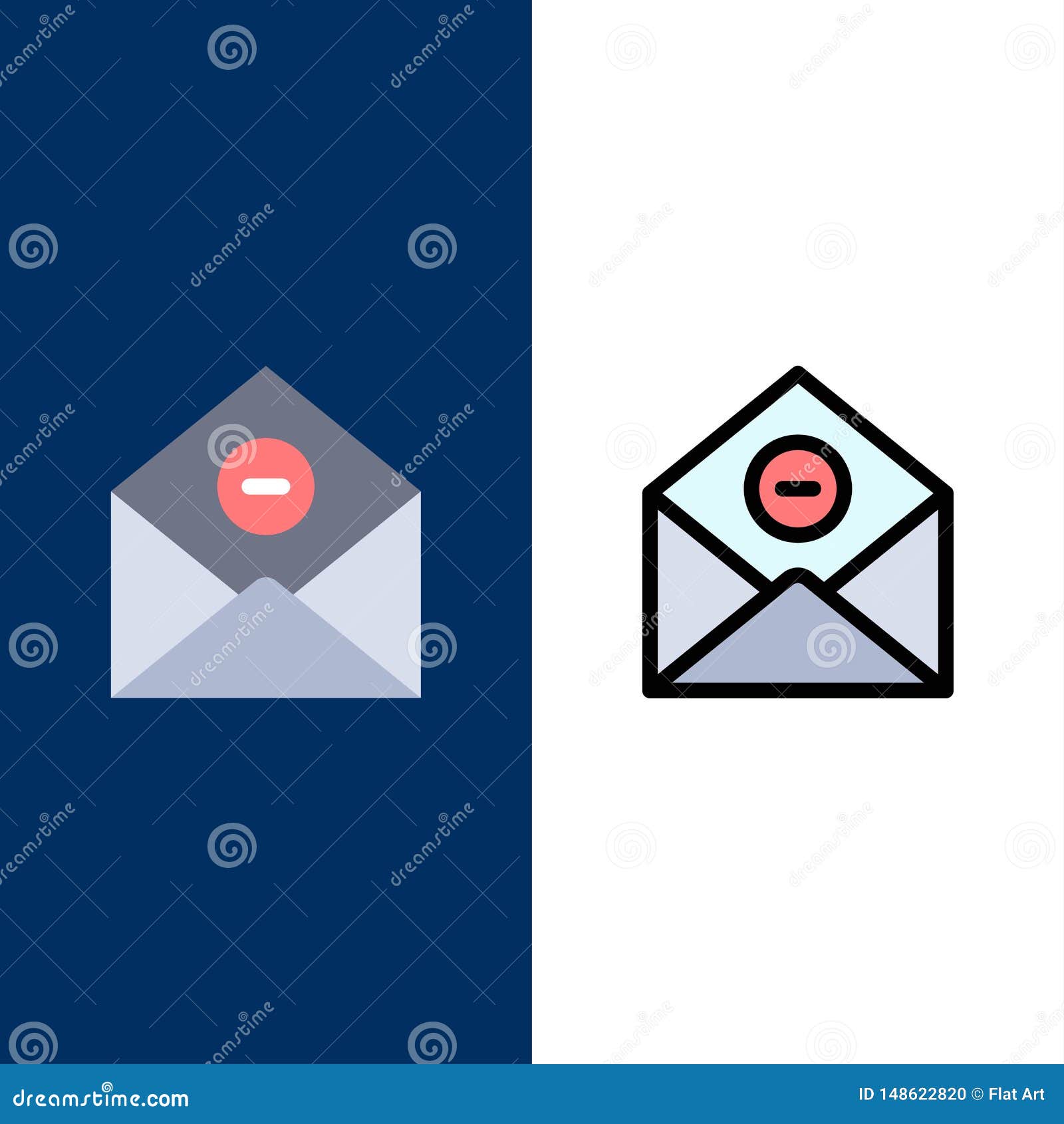 Communication, Delete, Delete-Mail, Email Icons. Flat and Line Filled ...