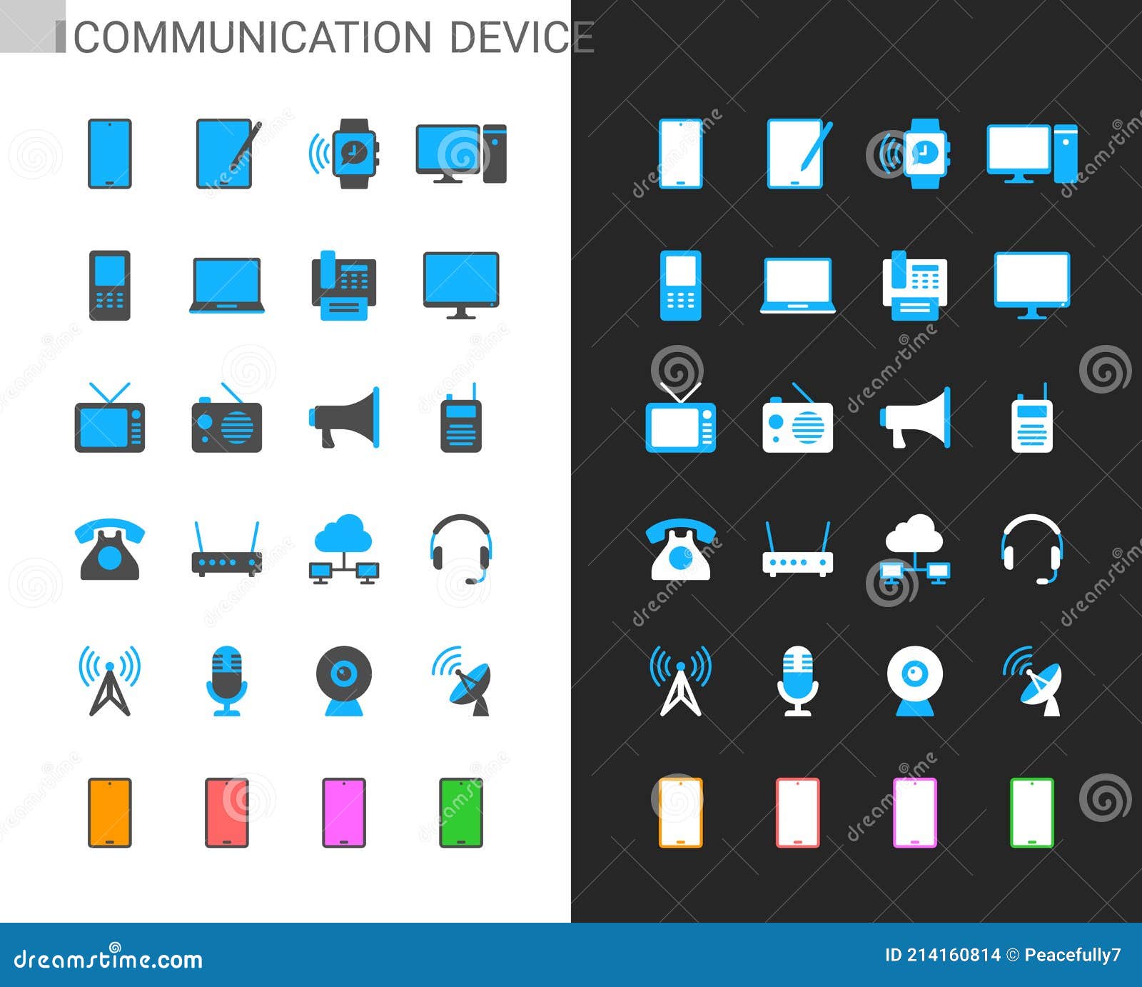 Communication Device Icons Light and Dark Theme Stock Vector ...