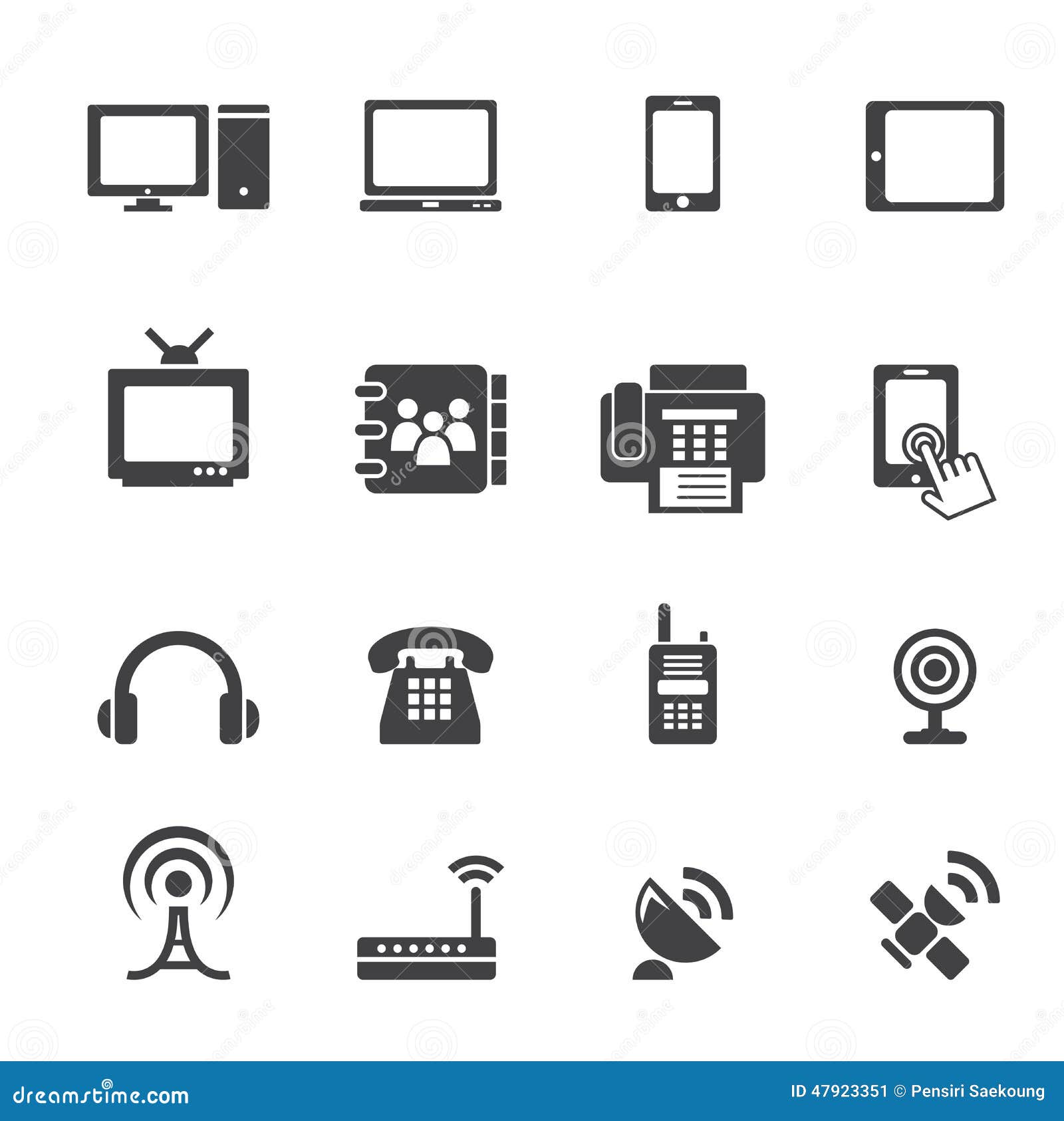 Communication device icons stock vector. Illustration of headphones ...
