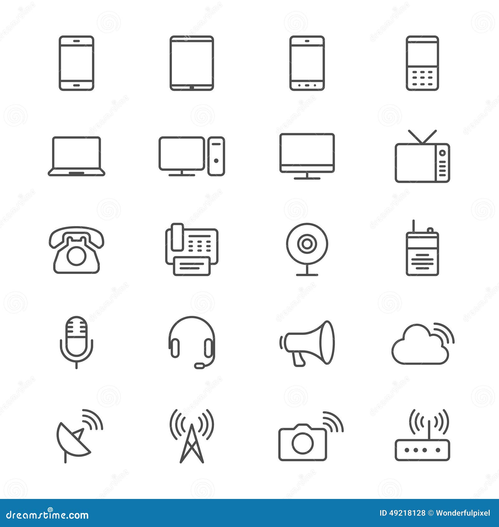 Communication Device Thin Icons Stock Vector - Illustration of ...