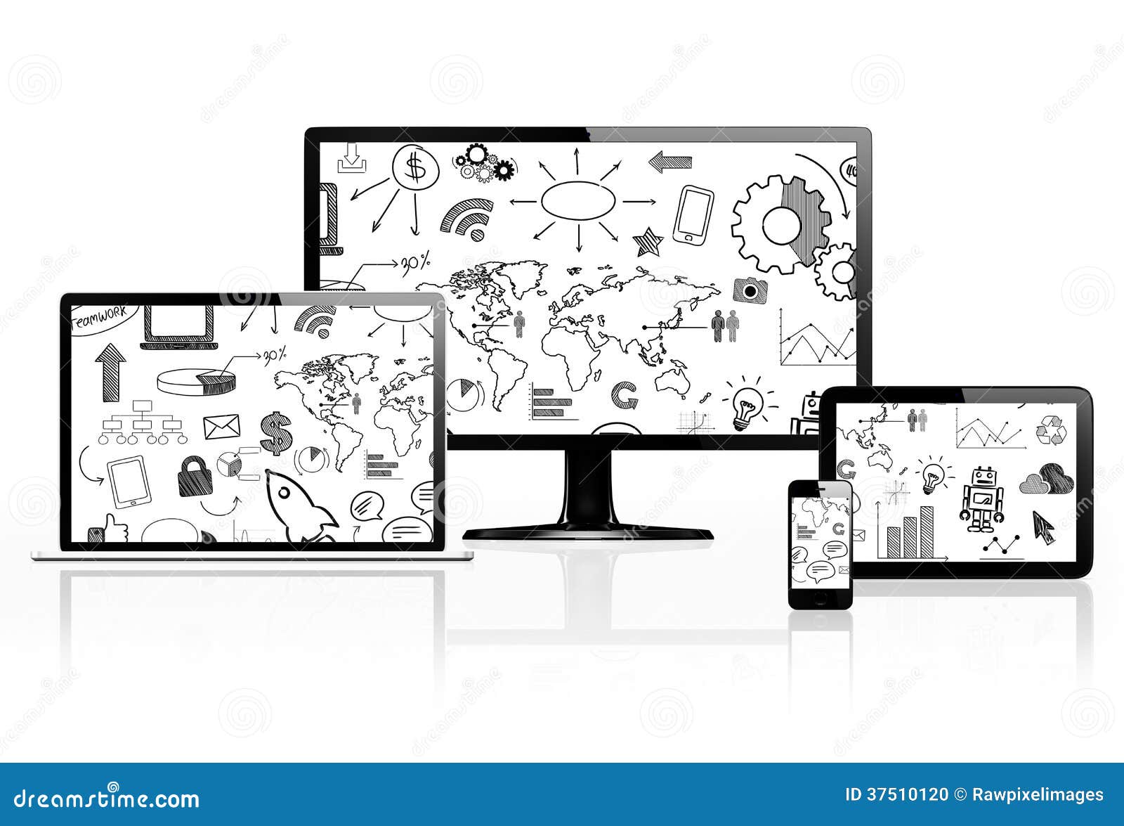 Communication Devices with Global Business Concept Stock Illustration ...