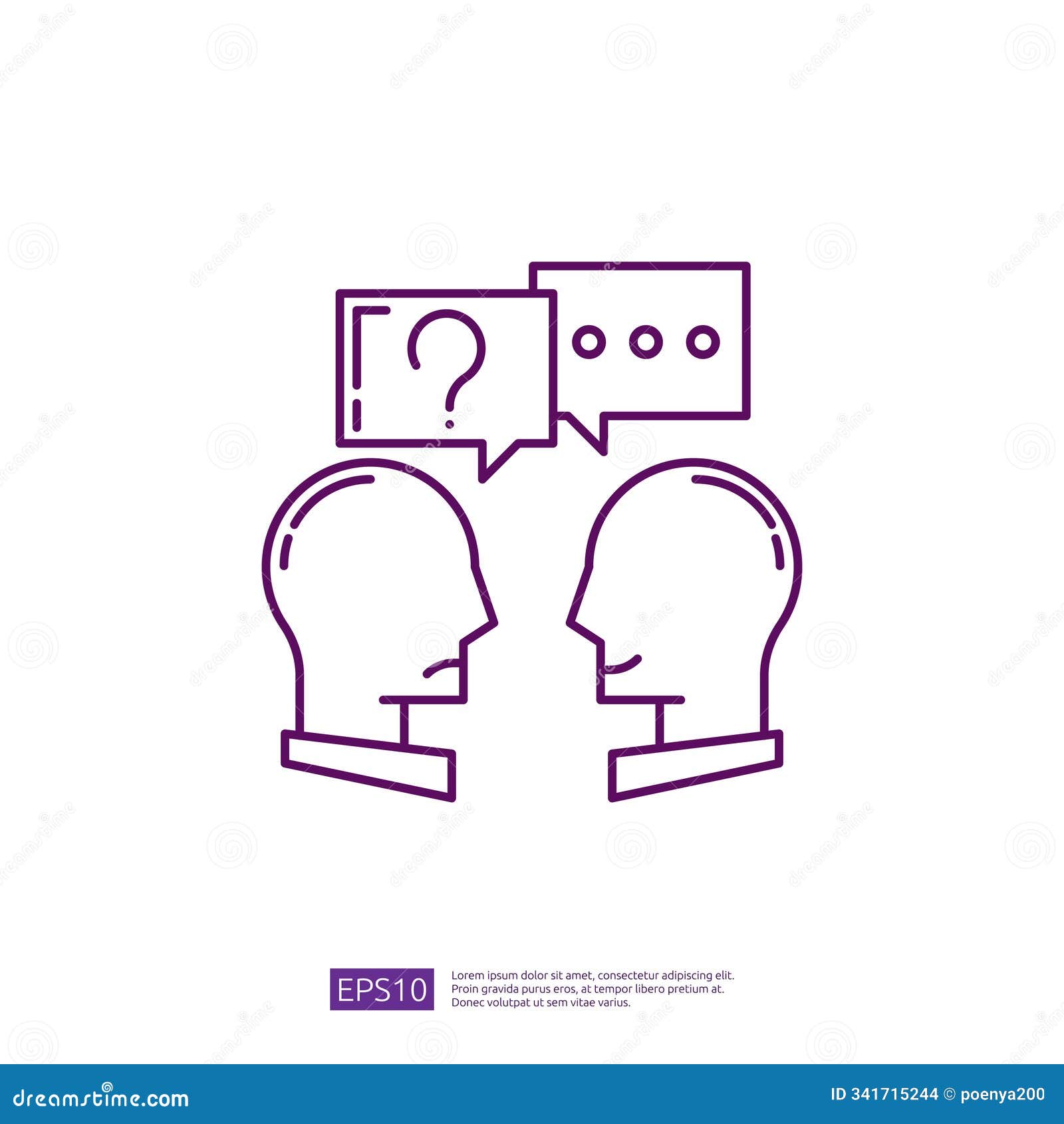 Communication and Dialogue Icon with Two People Talking and Question ...