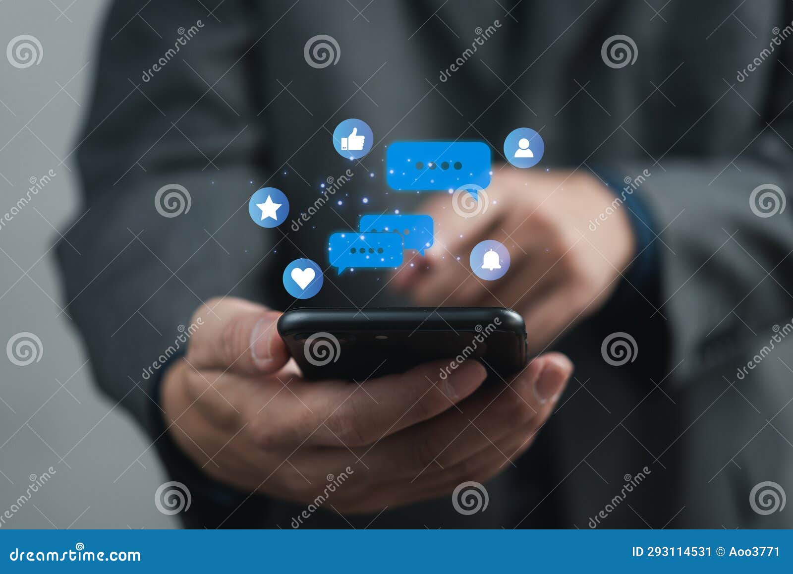 Communication Digital Web and Social Network Concept. Man Using ...