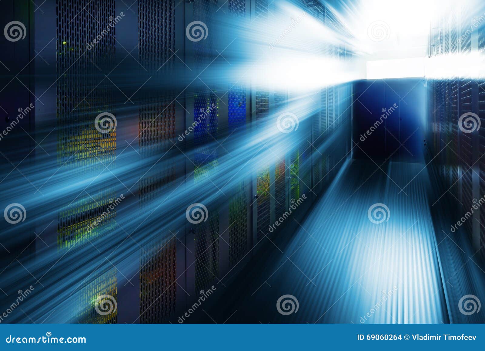 Communication Equipment Room with Lighting in the Data Center with Blur ...