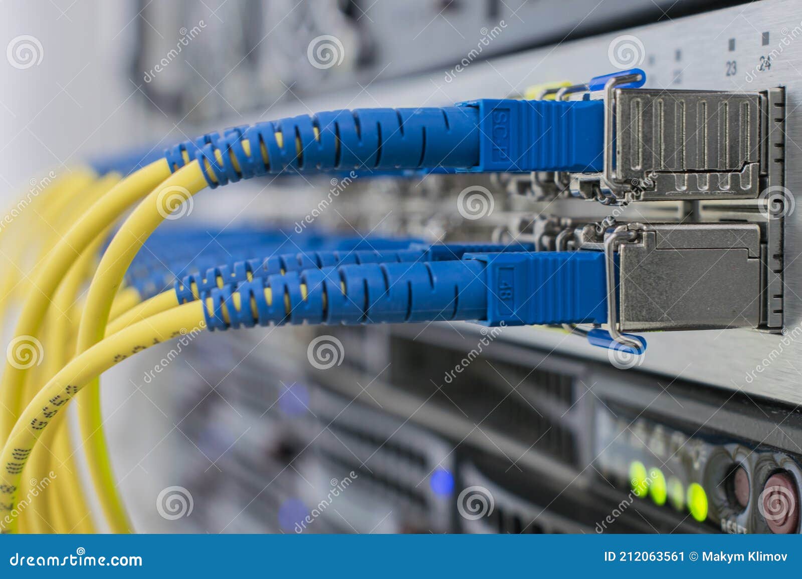 Communication Equipment in the Server Room of the Data Center. Fiber ...