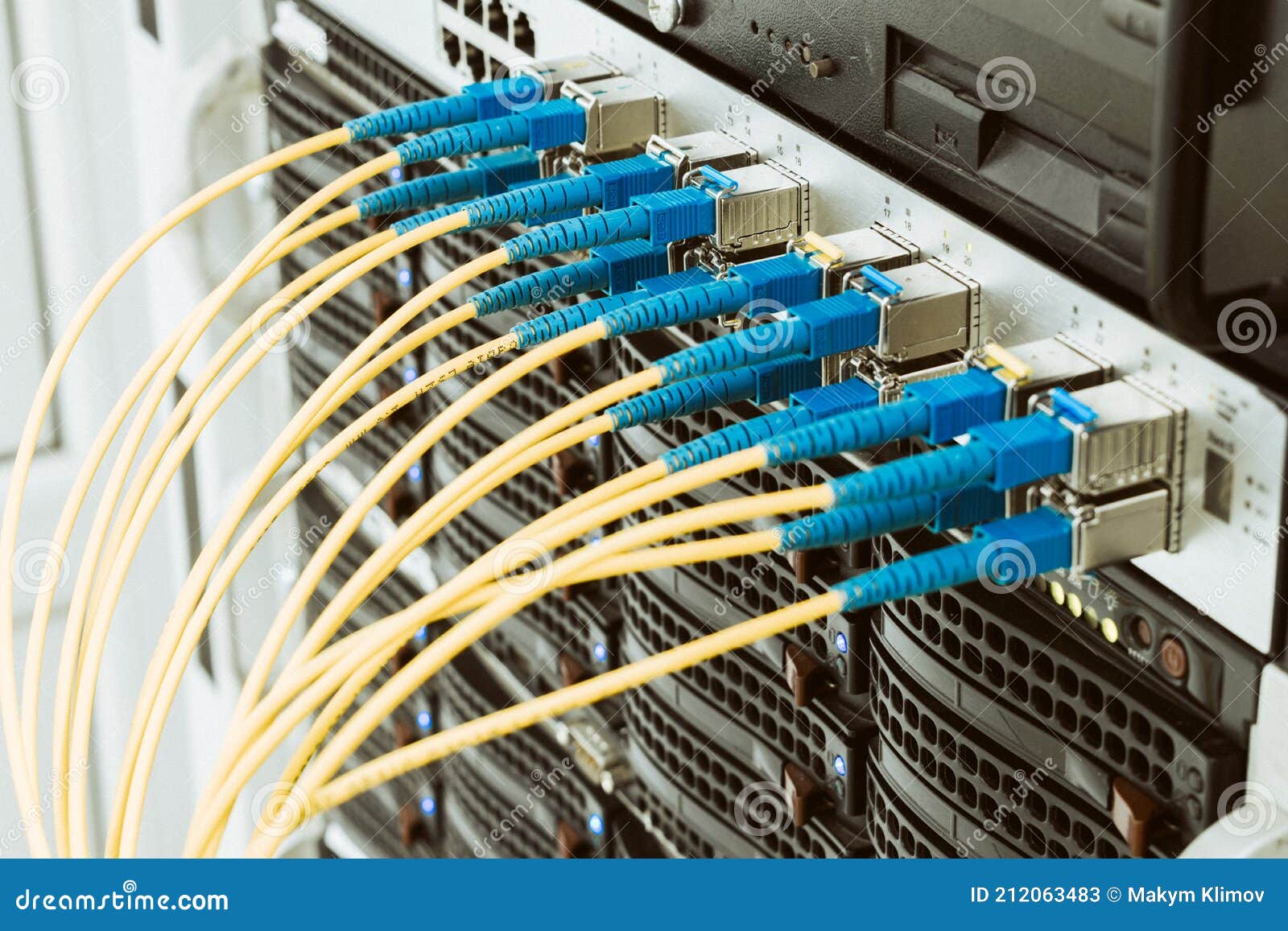 Communication Equipment in the Server Room of the Data Center. Many ...