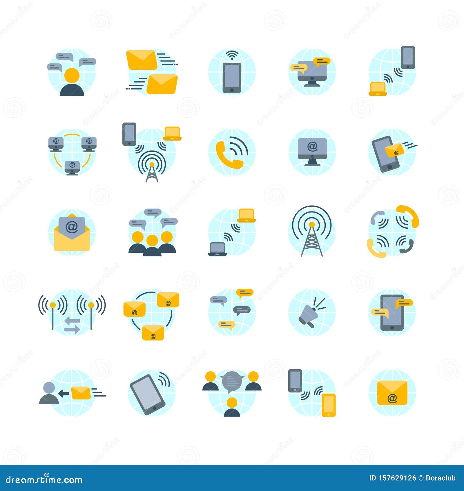 Communication Flat Icon Set Stock Vector - Illustration of voice, talk ...