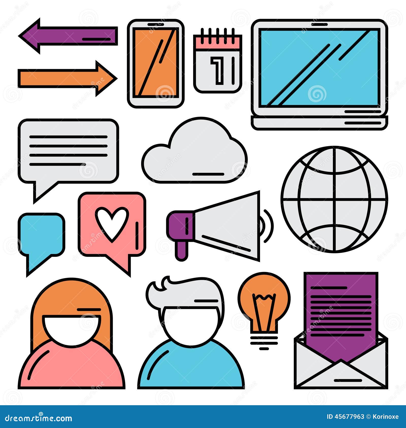 Communication Flat Simple Style Objects Set Stock Vector - Illustration ...