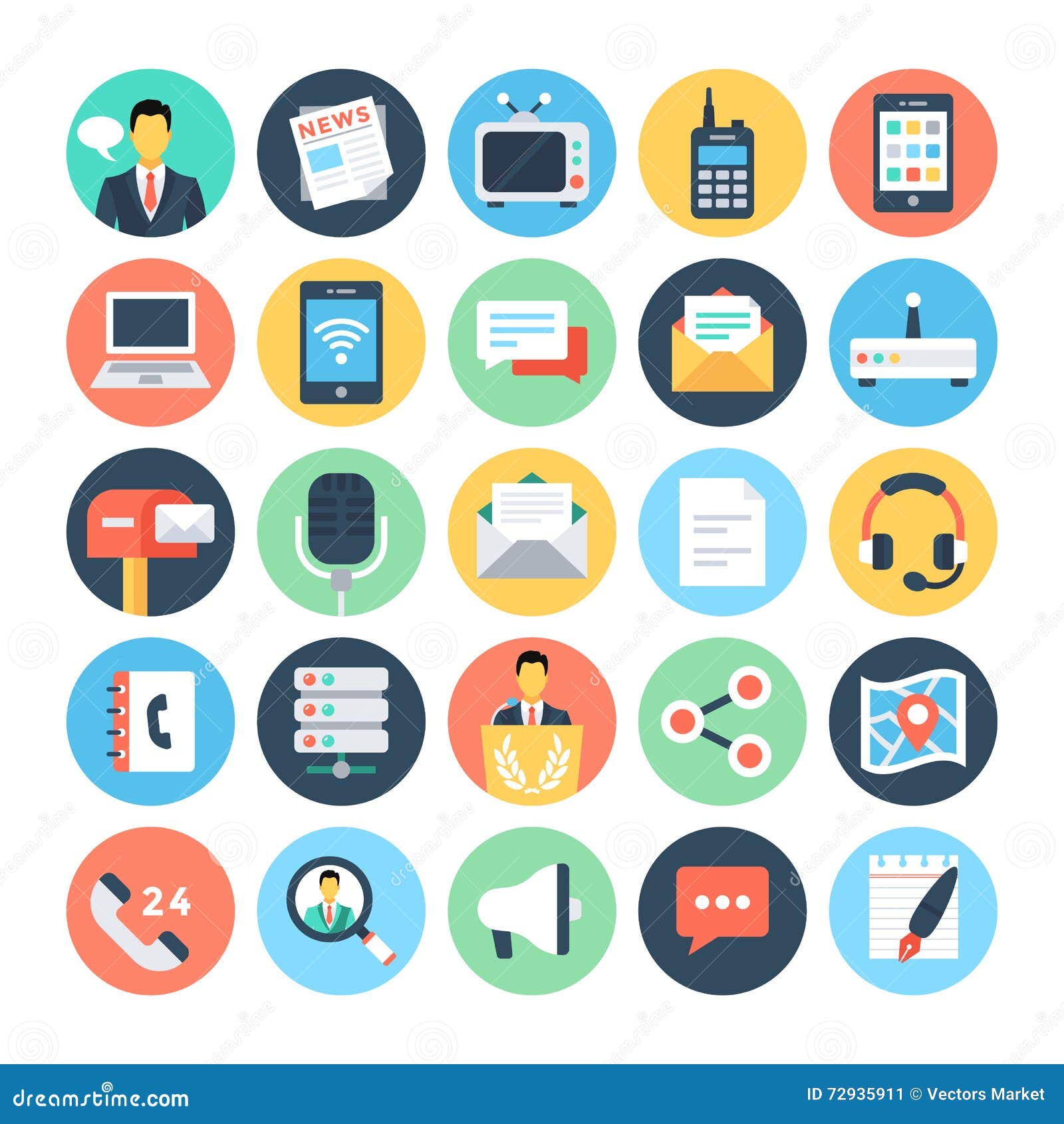 Communication Flat Vector Icons 1 Stock Illustration - Illustration of ...