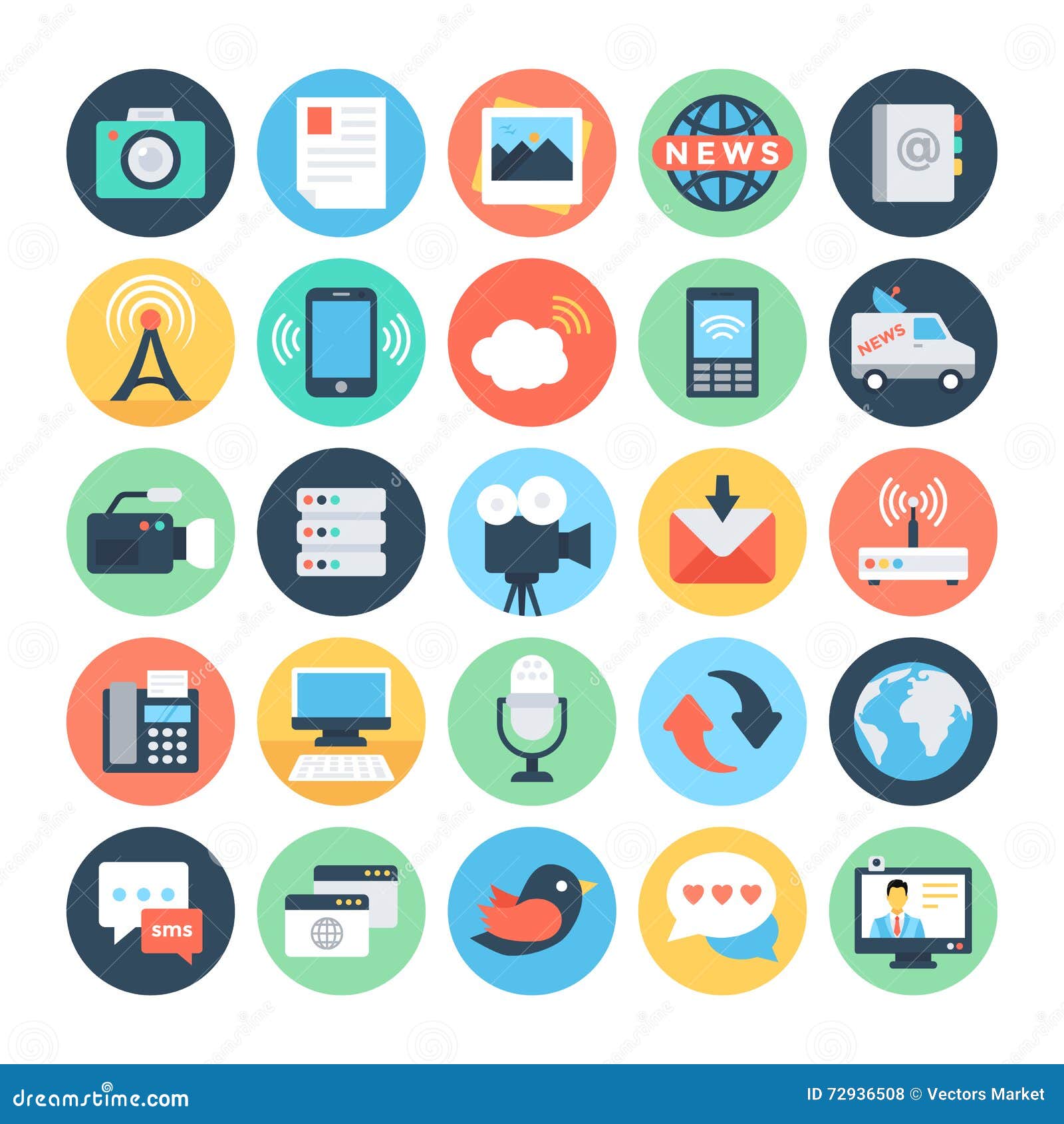 Communication Flat Vector Icons 5 Stock Illustration - Illustration of ...