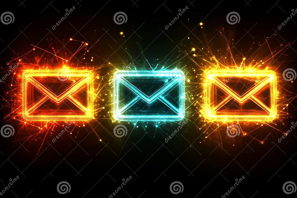 Communication with Glowing Email Icons and Abstract Background.. Stock ...