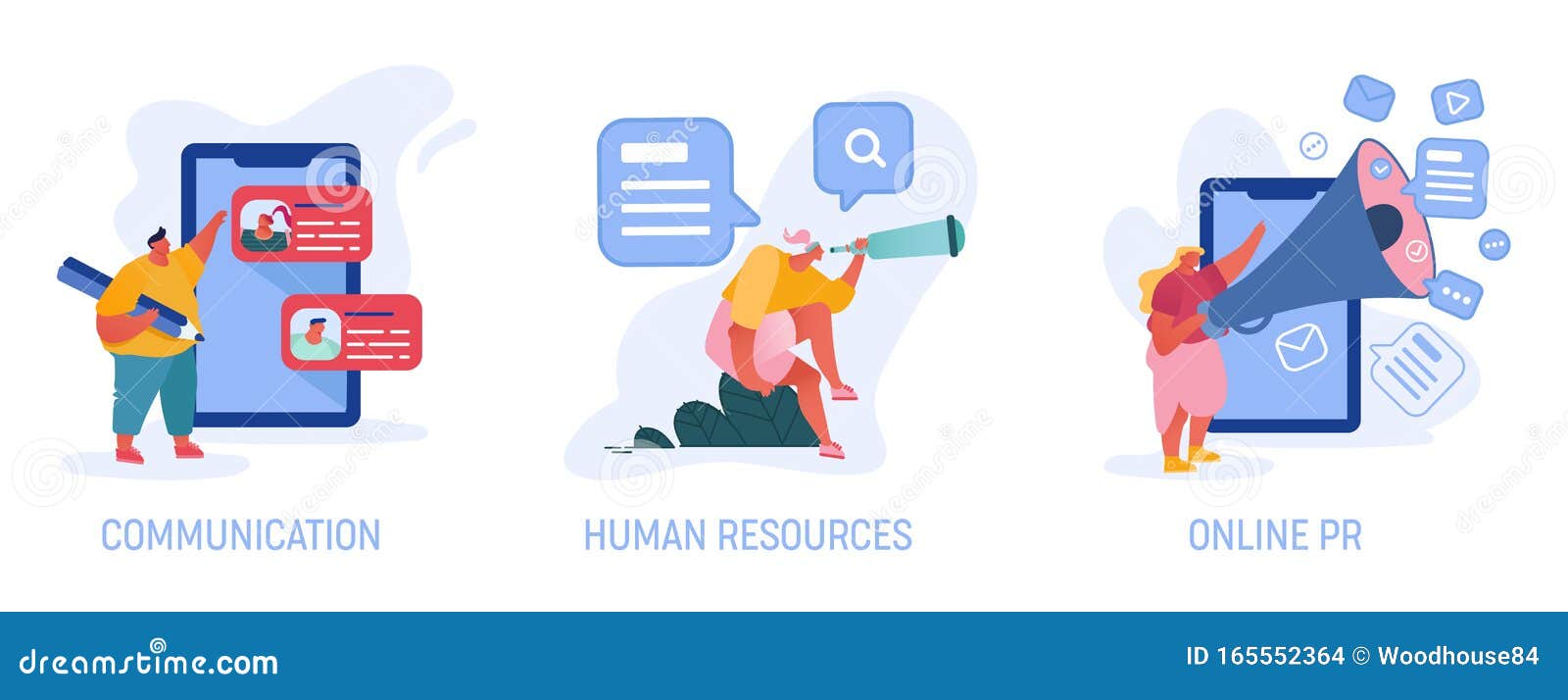 Communication, Human Resources, Online Pr Set Isolated on White ...