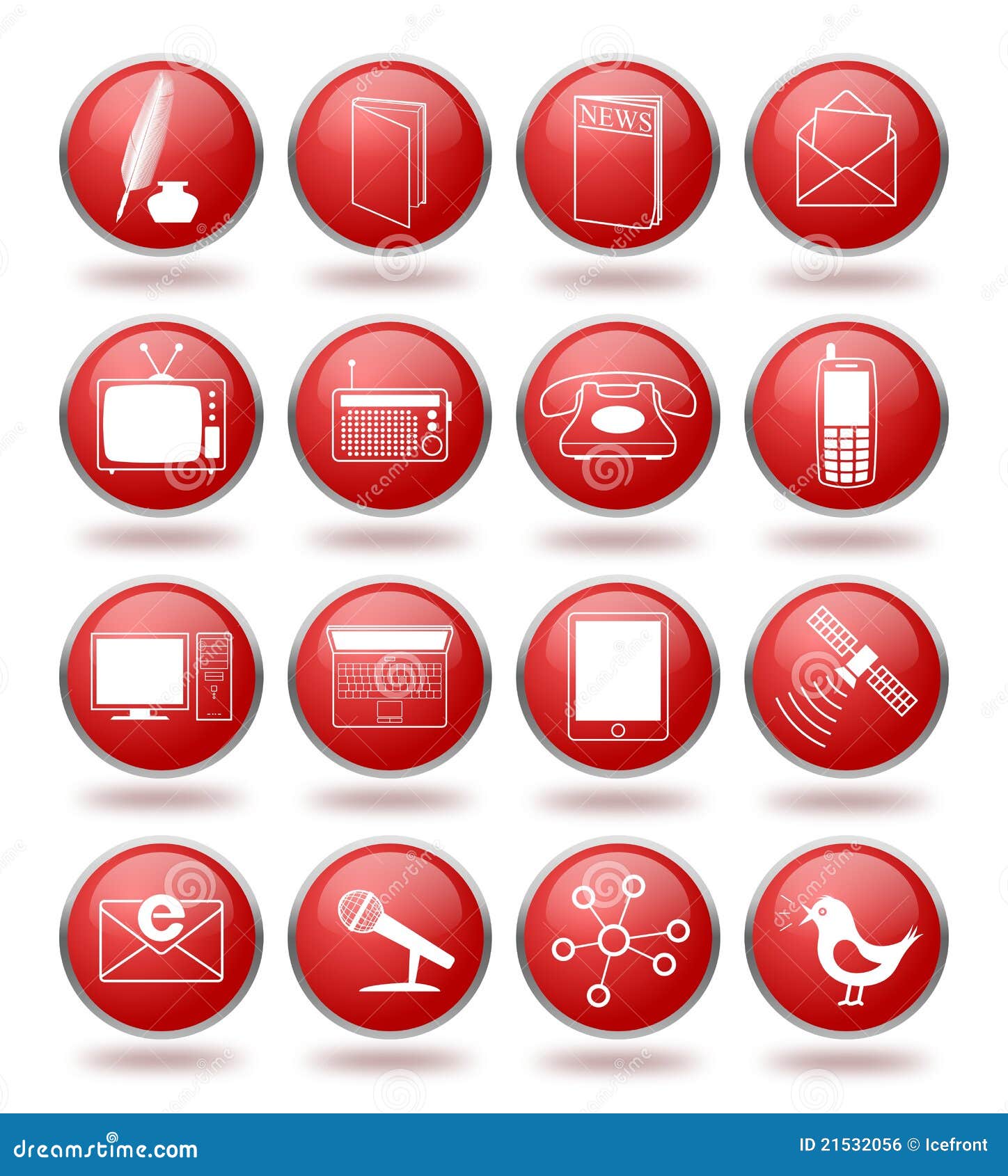 Communication Icon Set in Red Spheres Stock Vector - Illustration of ...