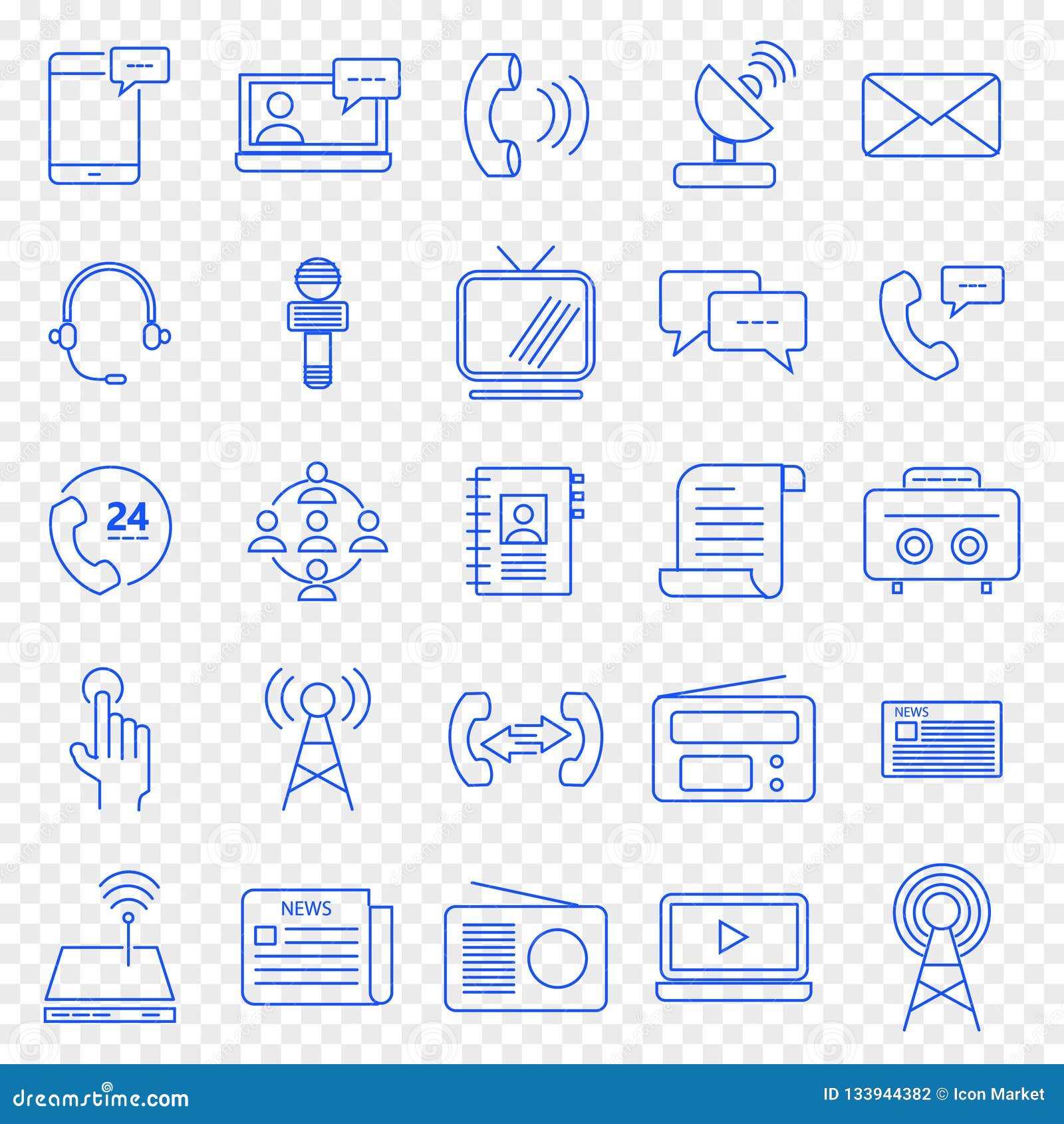 Communication Icon Set. 25 Vector Icons Pack Stock Illustration ...