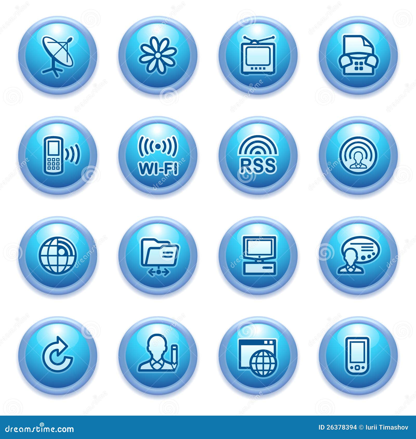 Communication Icons on Blue Buttons, Set 2. Stock Vector - Illustration ...