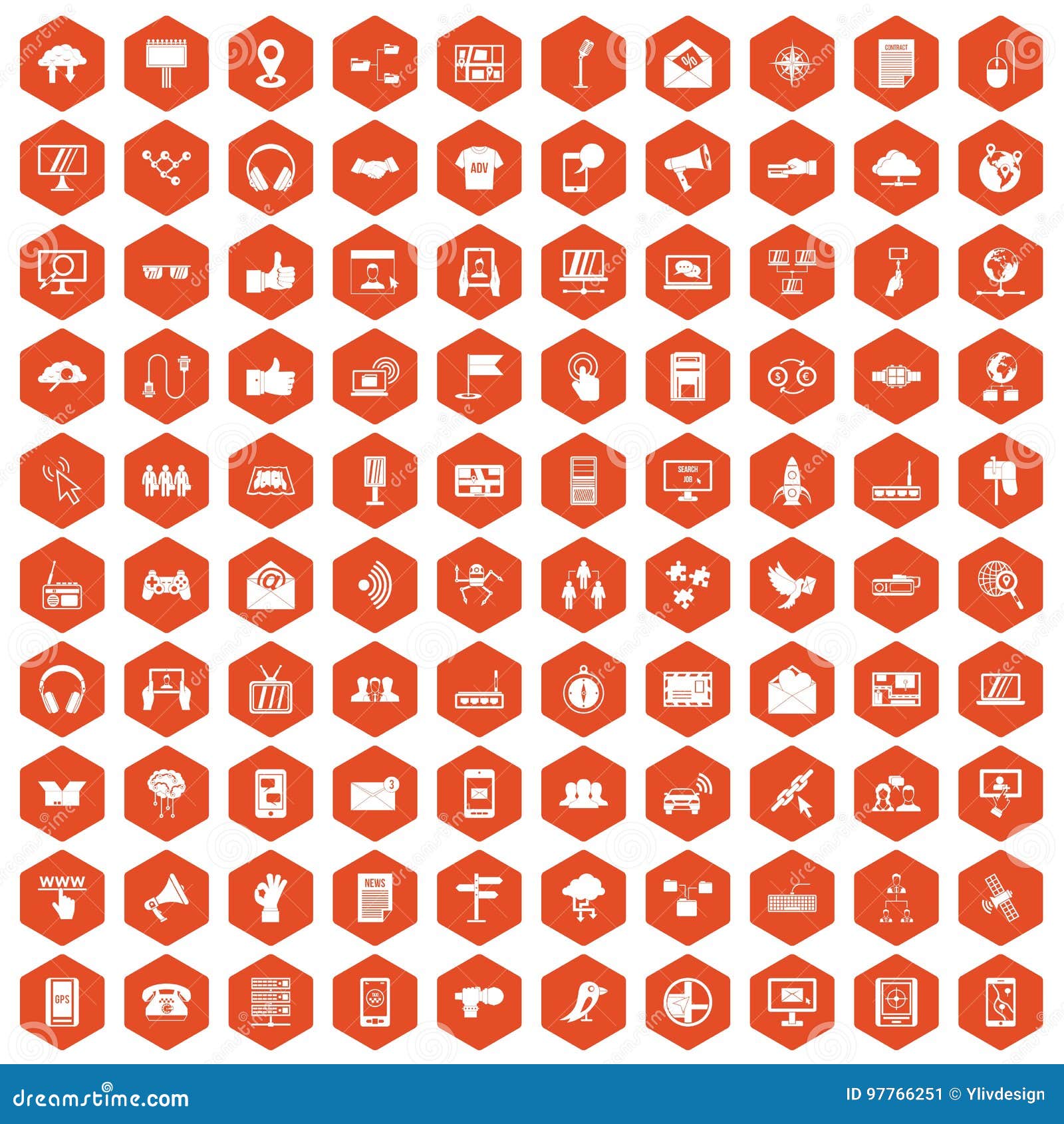 100 Communication Icons Hexagon Orange Stock Vector - Illustration of ...