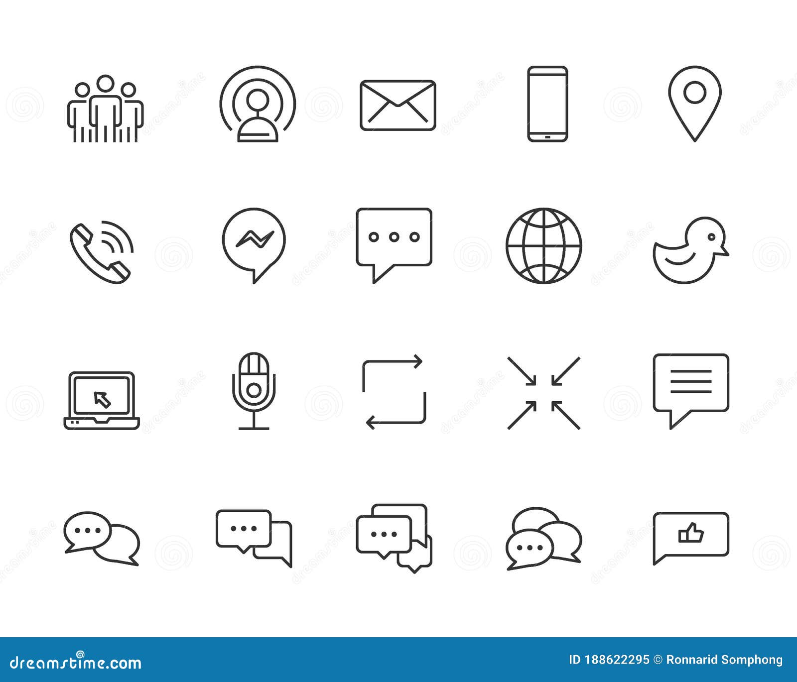 Communication Icons Line Pixel Perfect Vector Illustration Stock Vector ...