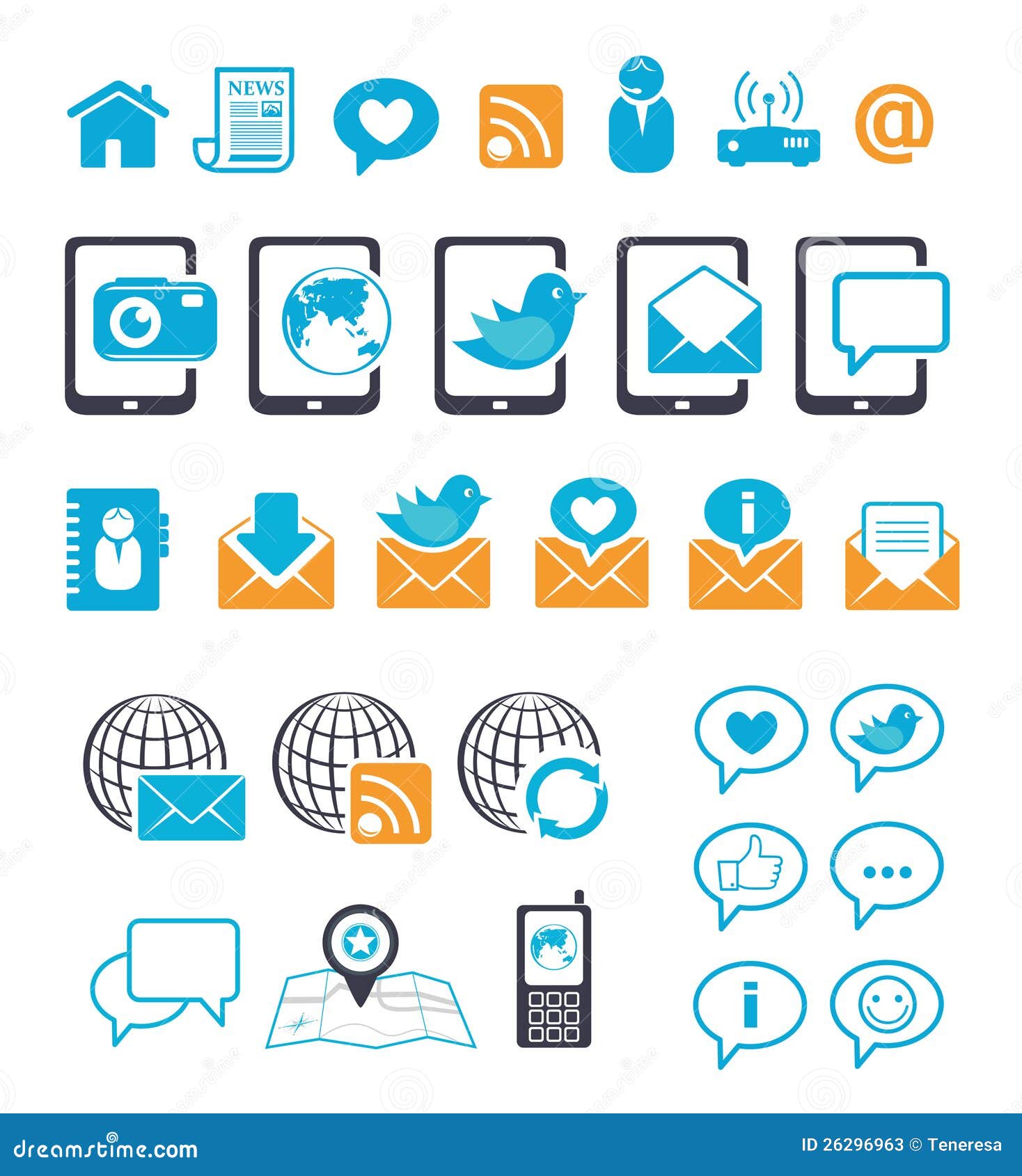 Communication Icons for Mobile Email Chat Stock Illustration ...