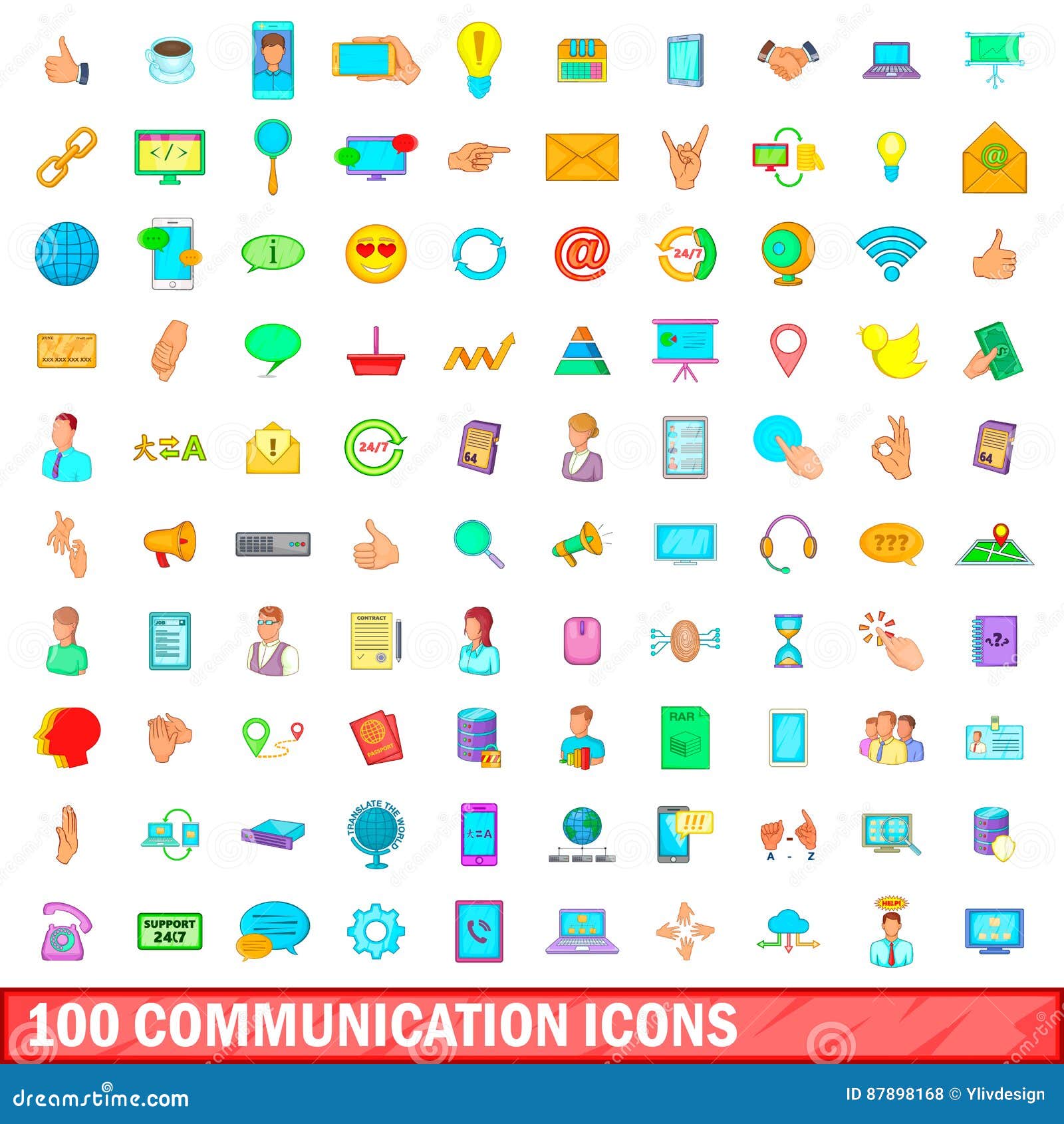 100 Communication Icons Set, Cartoon Style Stock Vector - Illustration ...