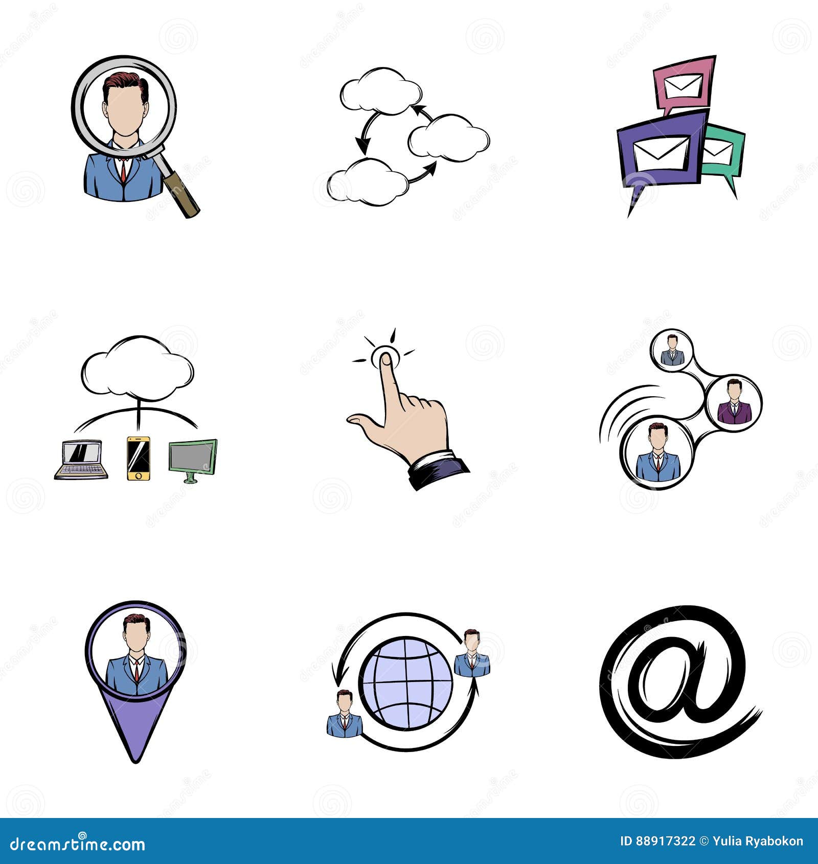 Communication Icons Set, Cartoon Style Stock Vector - Illustration of ...