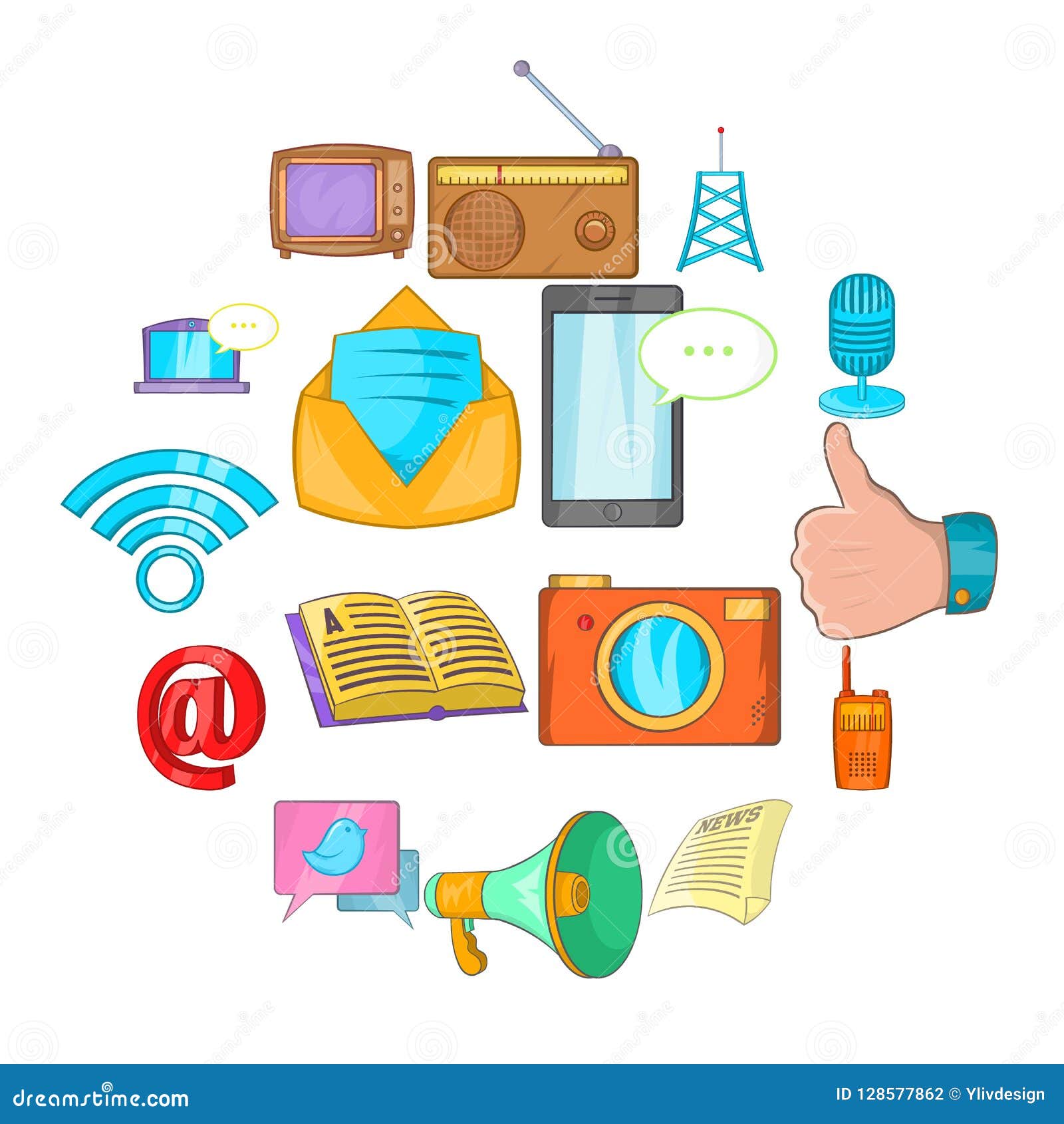 Communication Icons Set, Cartoon Style Stock Illustration ...