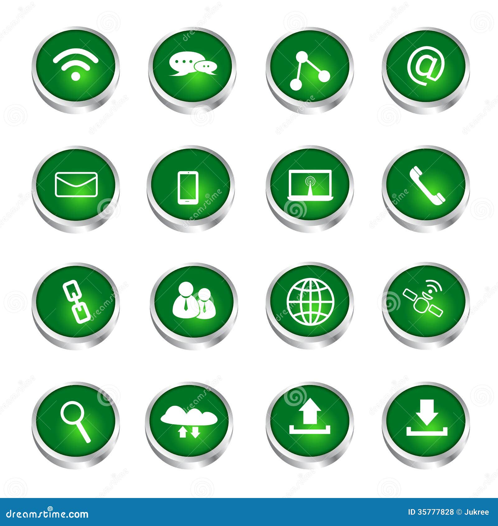 Communication Icons Set Green Glossy Buttons Stock Illustration ...