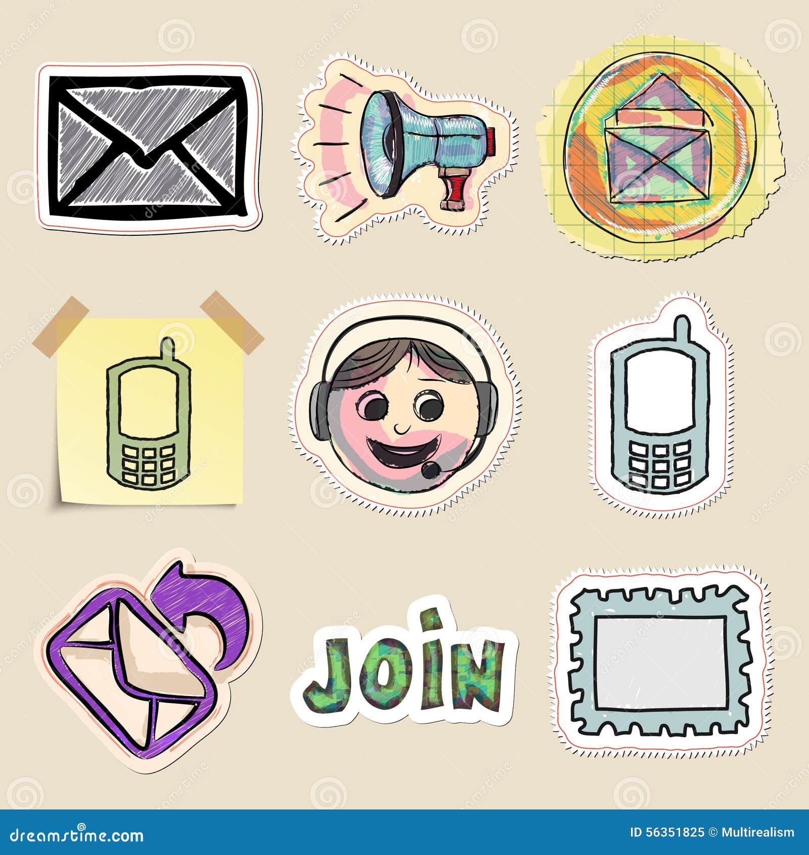 Communication Icons Set. Hand Drawn and Isolated Stock Vector ...