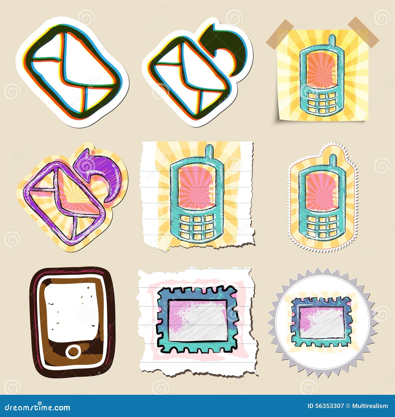 Communication Icons Set. Hand Drawn and Isolated Stock Vector ...