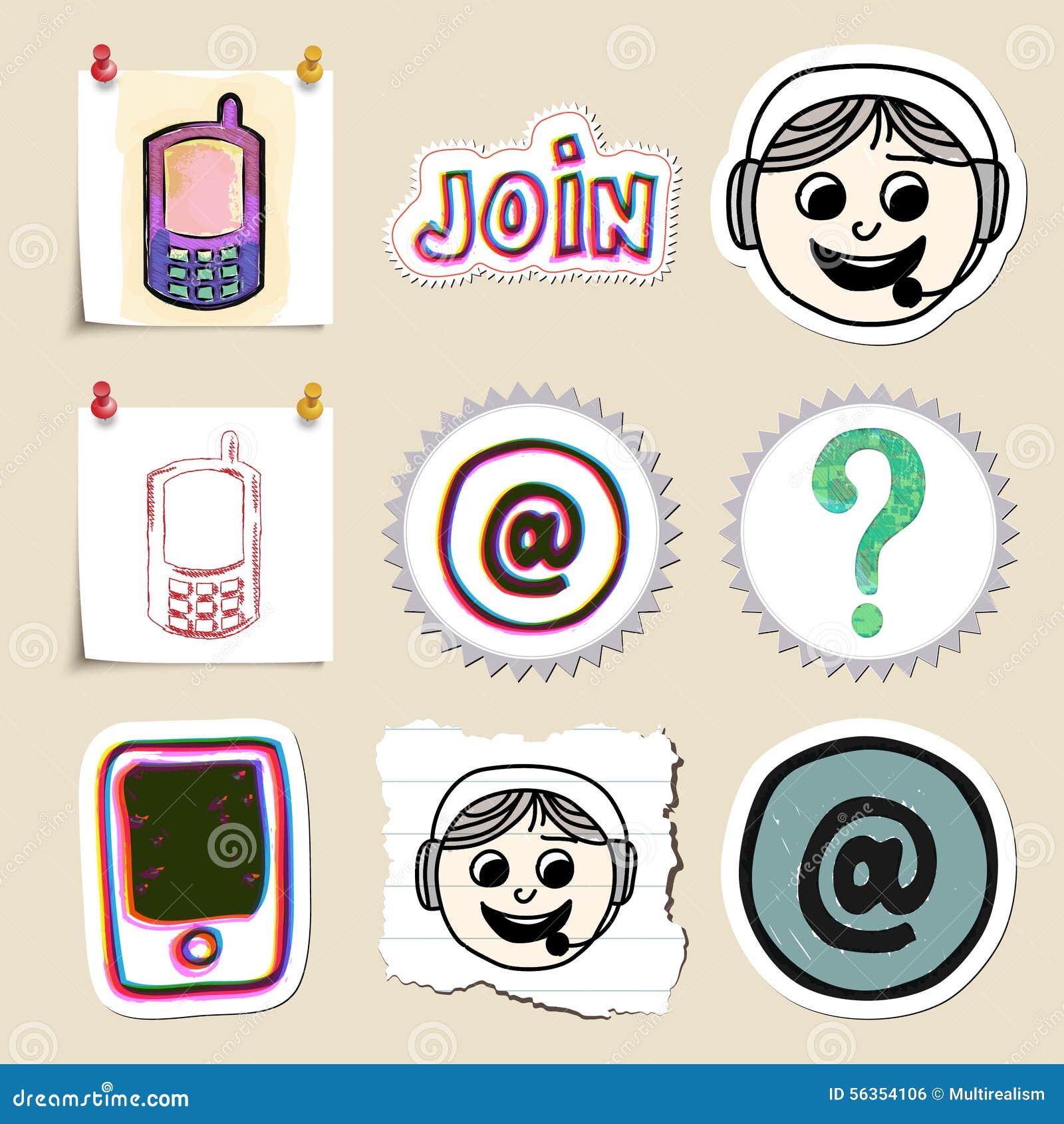 Communication Icons Set. Hand Drawn and Isolated Stock Vector ...