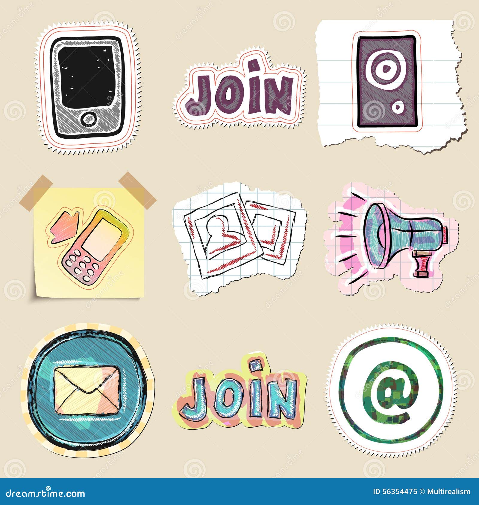 Communication Icons Set. Hand Drawn and Isolated Stock Vector ...