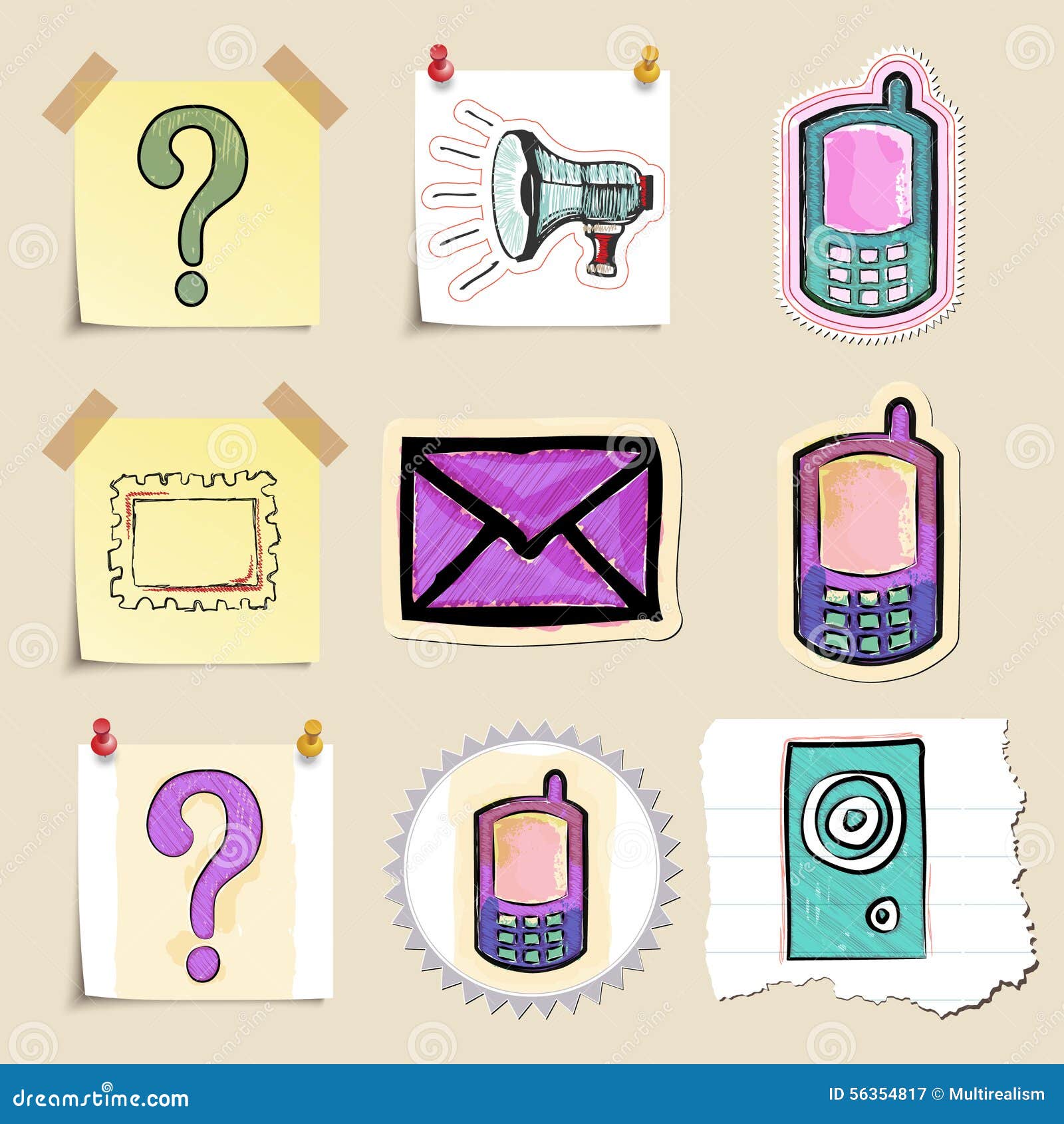 Communication Icons Set. Hand Drawn and Isolated Stock Vector ...
