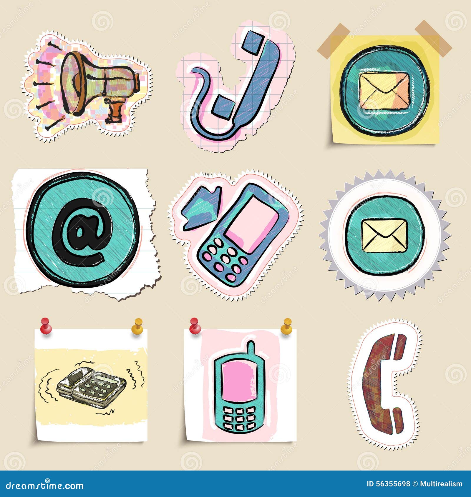 Communication Icons Set. Hand Drawn and Isolated Stock Vector ...