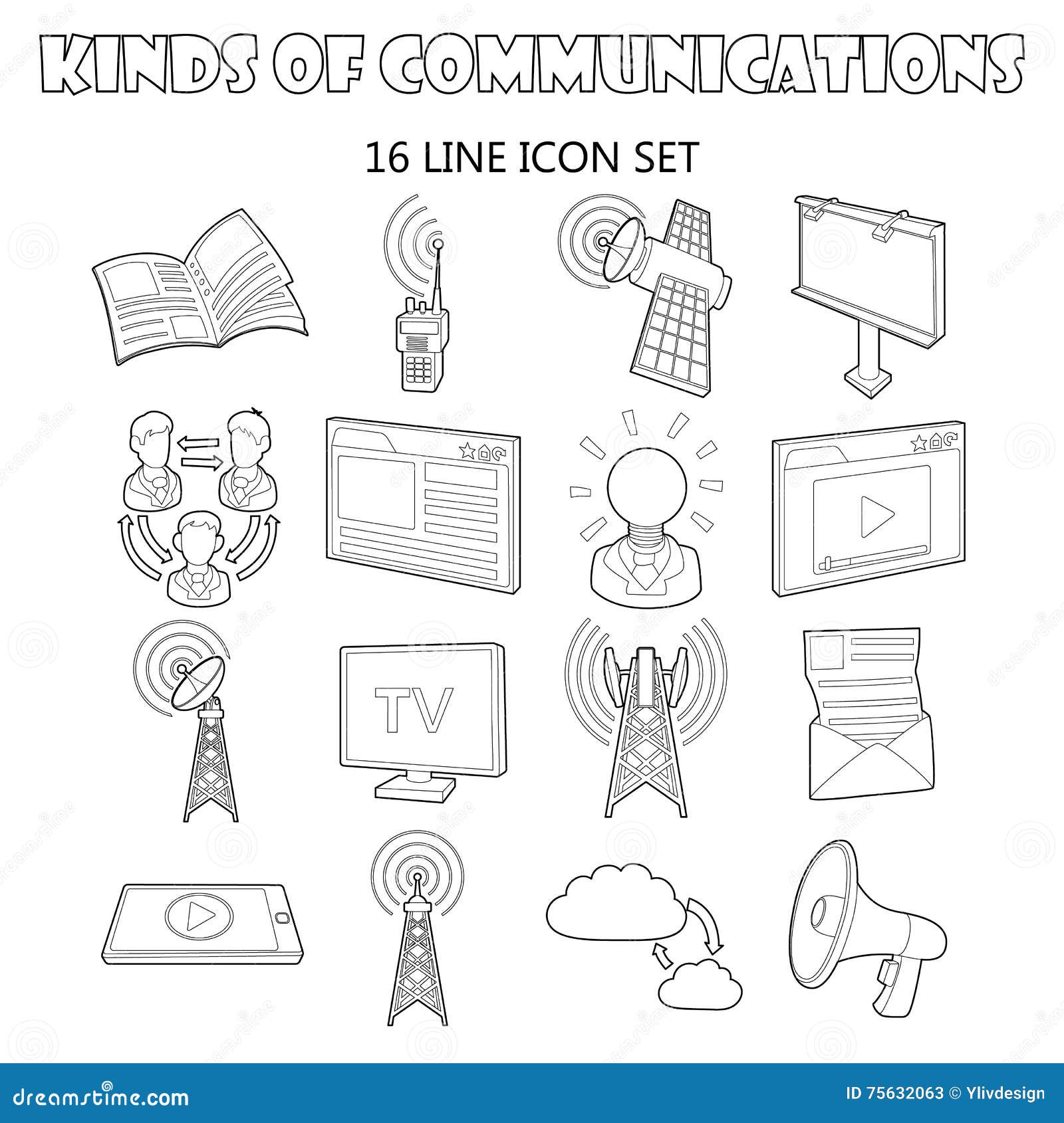 Communication Icons Set, Outline Ctyle Stock Vector - Illustration of ...