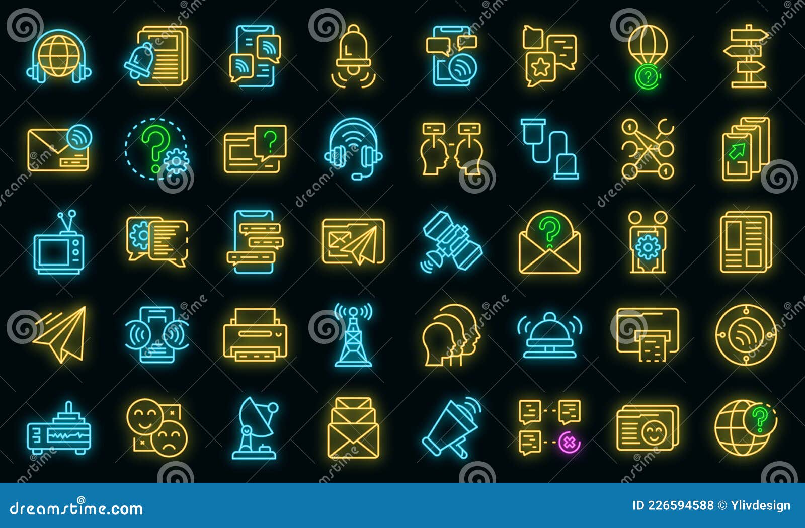 Communication Icons Set Vector Neon Stock Vector - Illustration of ...