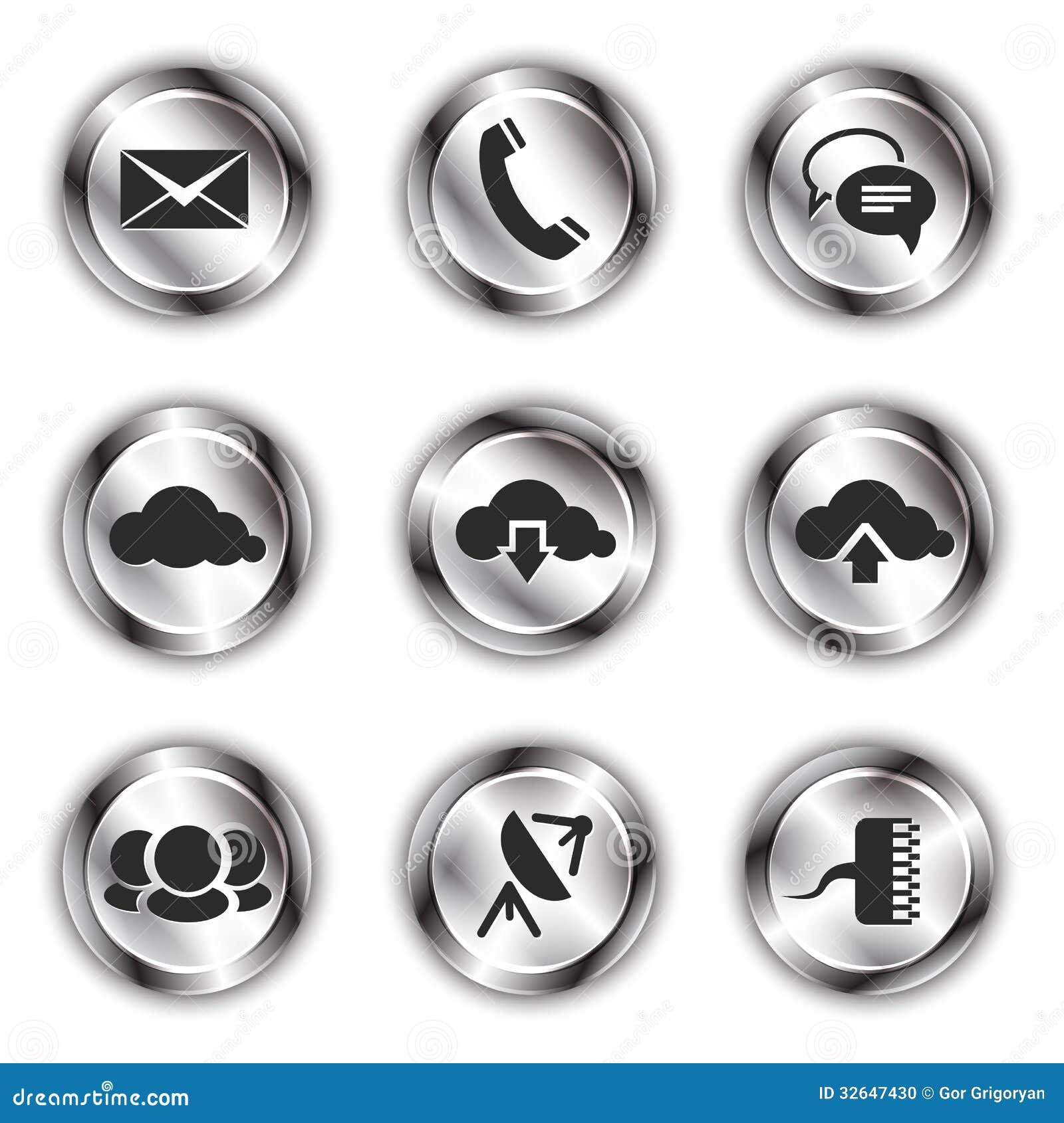 Communication Icons on Shiny Metallic Backdrops Stock Vector ...