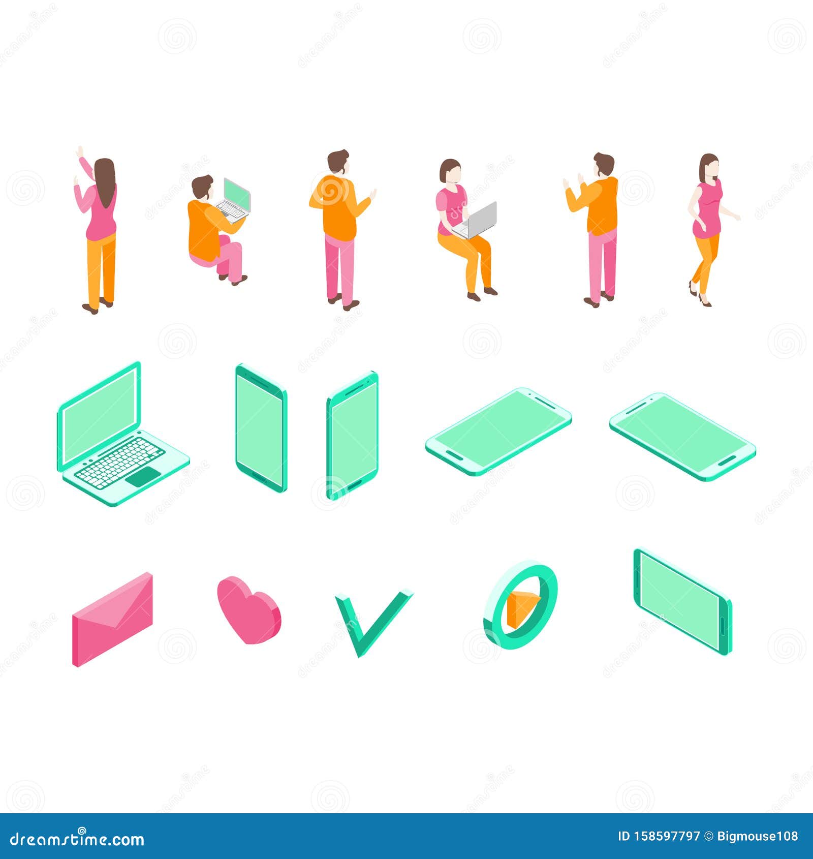 Communication on Internet People Concept Icon Set 3d Isometric View ...