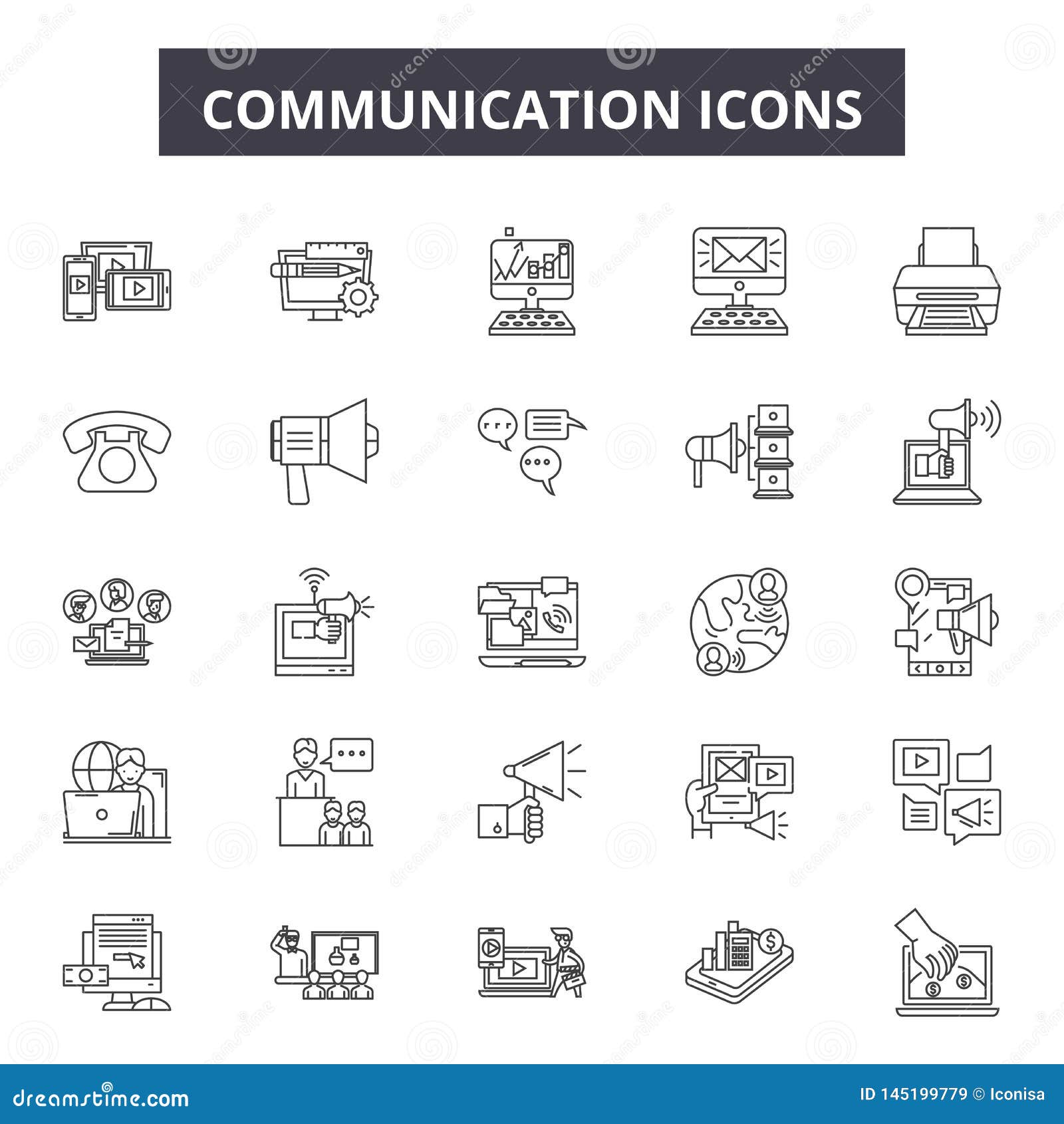 Communication Line Icons, Signs, Vector Set, Outline Illustration ...