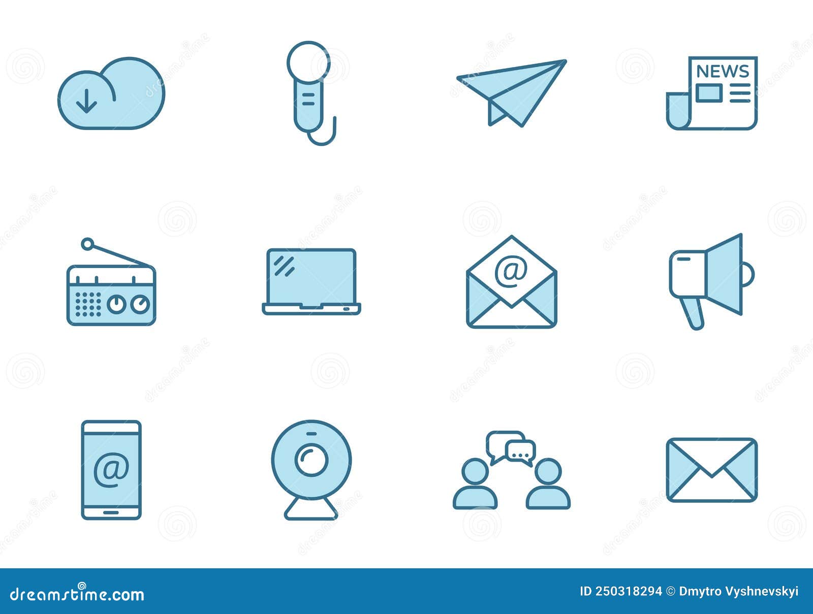 Communication Linear Vector Icons in Two Colors Isolated on White ...
