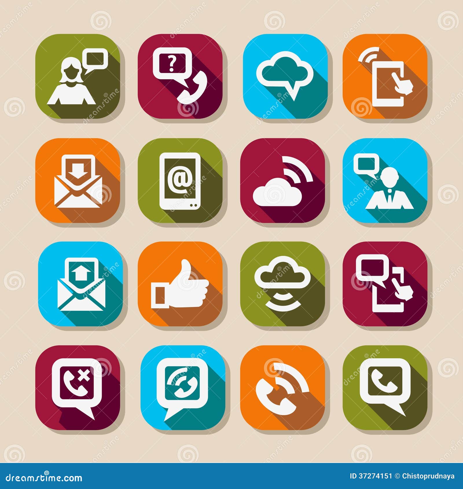 Communication Long Shadows Icons Stock Vector - Illustration of ...