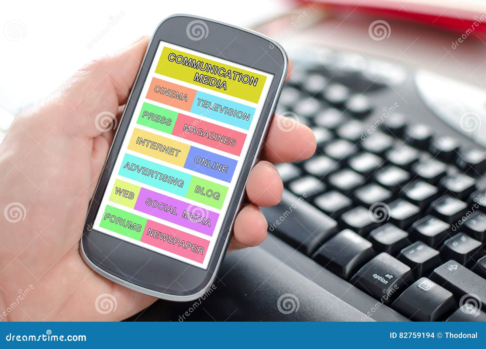 Communication Media Concept on a Smartphone Stock Photo - Image of hand ...