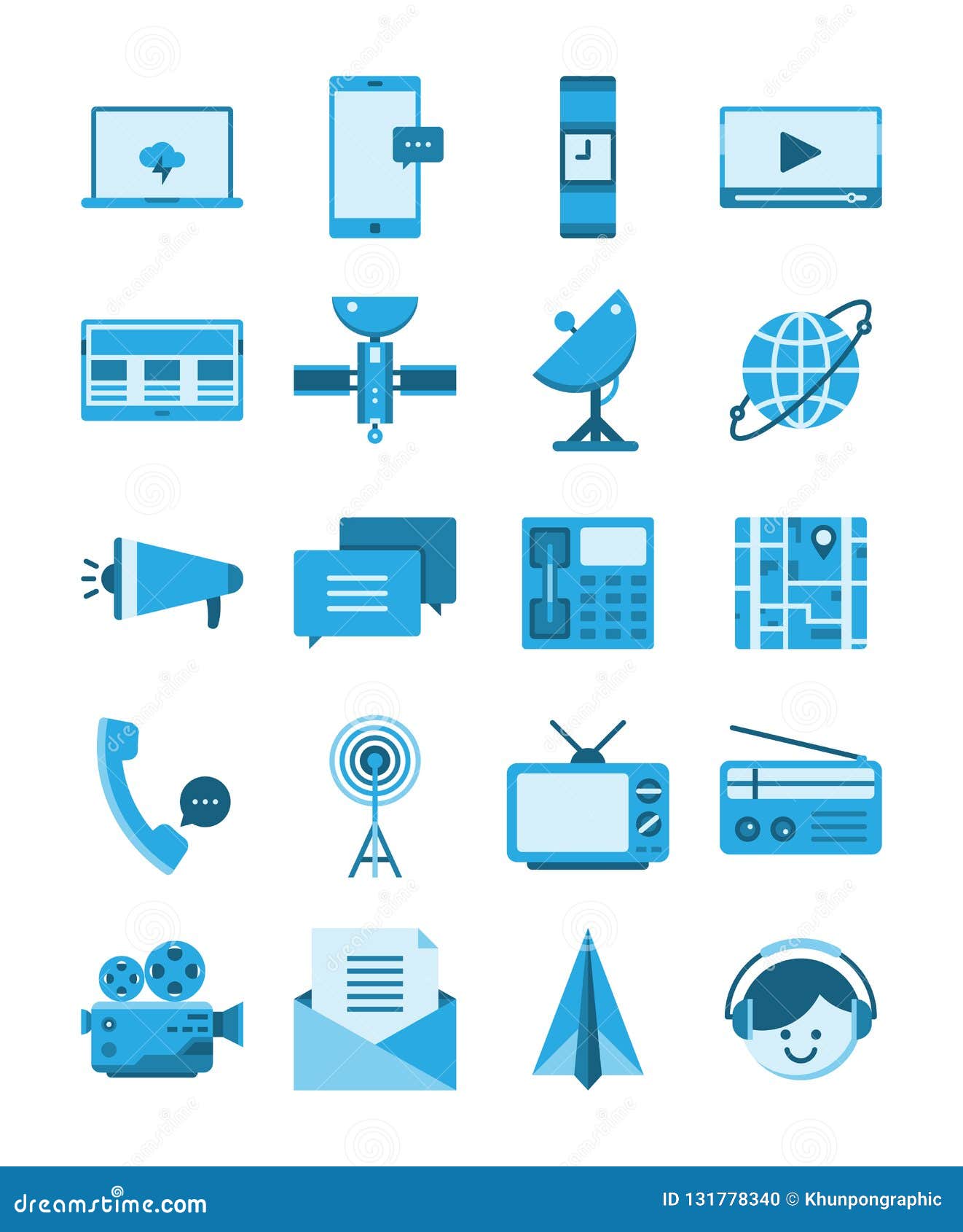 Communication Media Flat Icon Blue, Telecoms Technology Concept Stock ...
