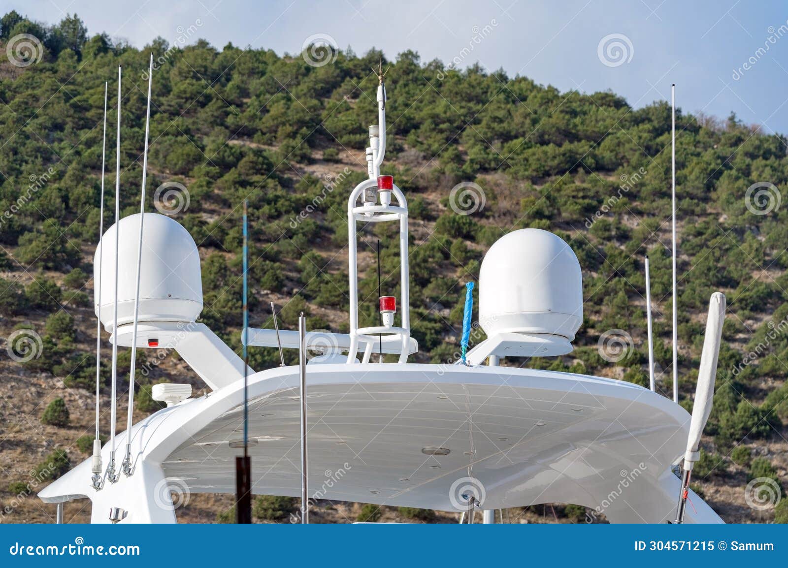 Communication and Navigation Equipment on the Mast of Ship Stock Image ...