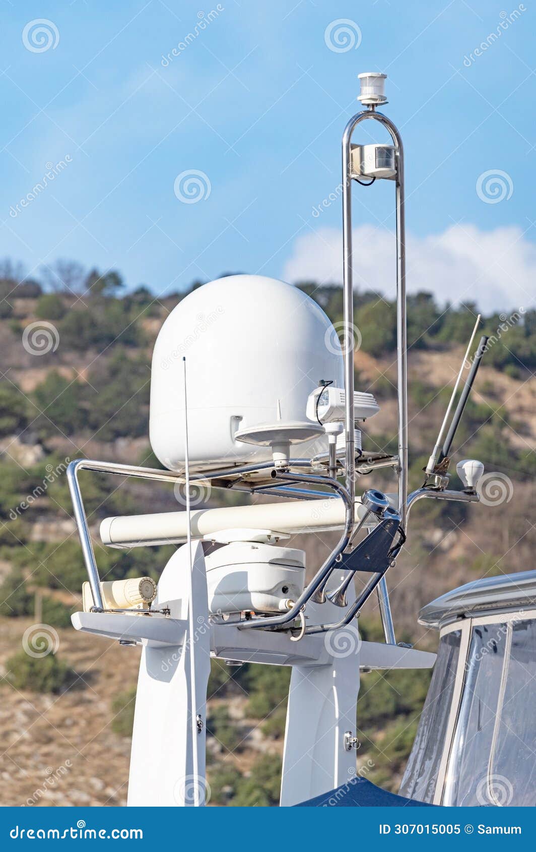 Communication and Navigation Equipment on the Mast of Ship Stock Image ...
