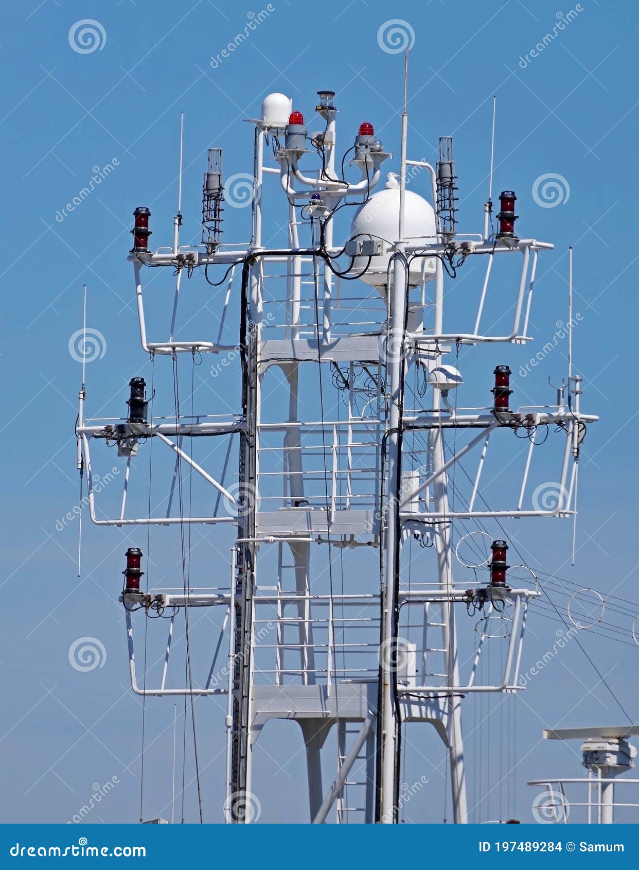 Communication and Navigation Equipment on the Mast of Ship Stock Photo ...