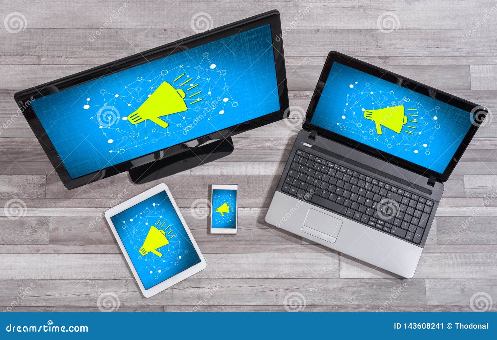 Communication Network Concept on Different Devices Stock Image - Image ...