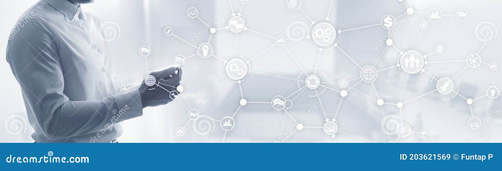 Communication Network. Horizontal Panoramic Business Background ...